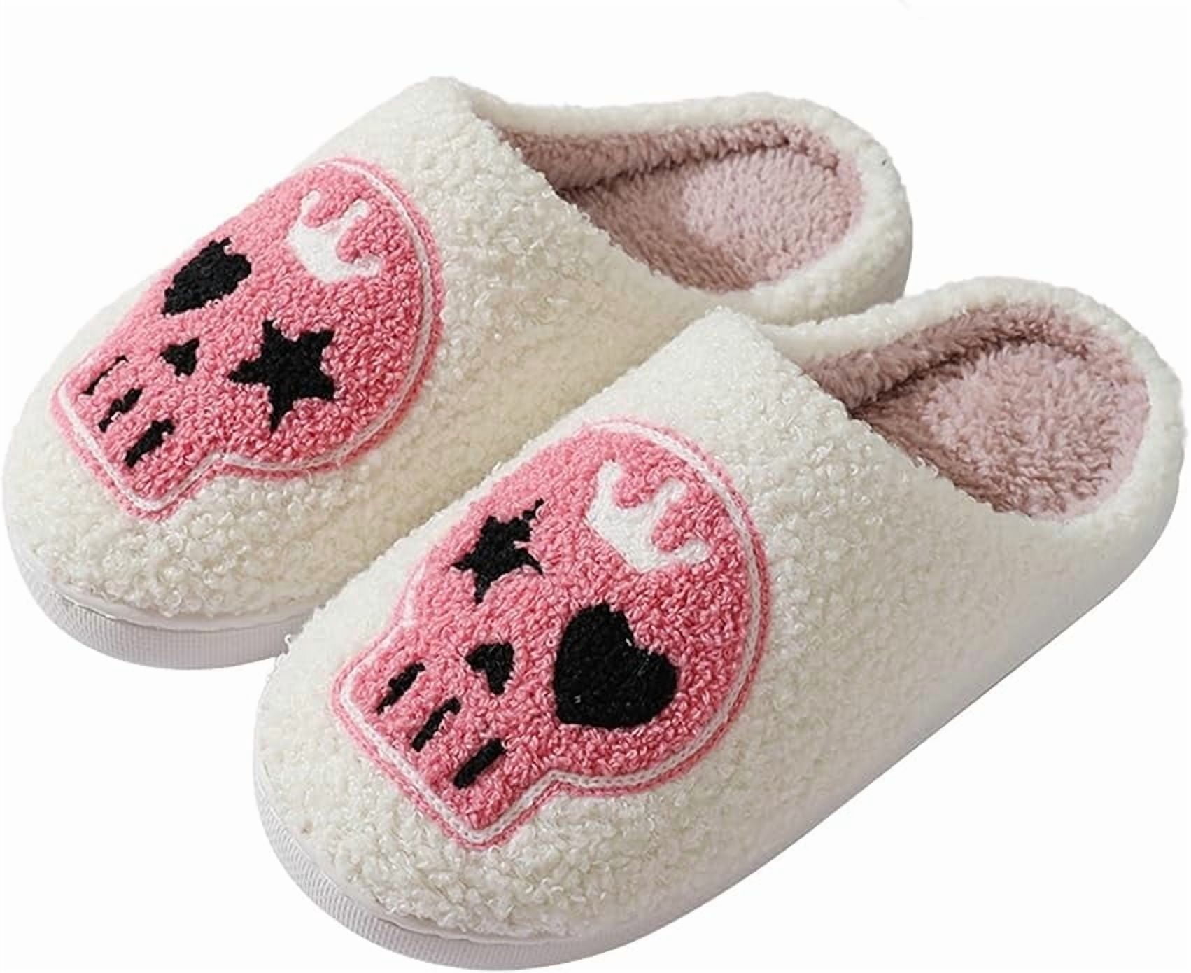 Halloween Pink Skull Slippers for Women Men,Cute Cartoon Lovely Plush ...