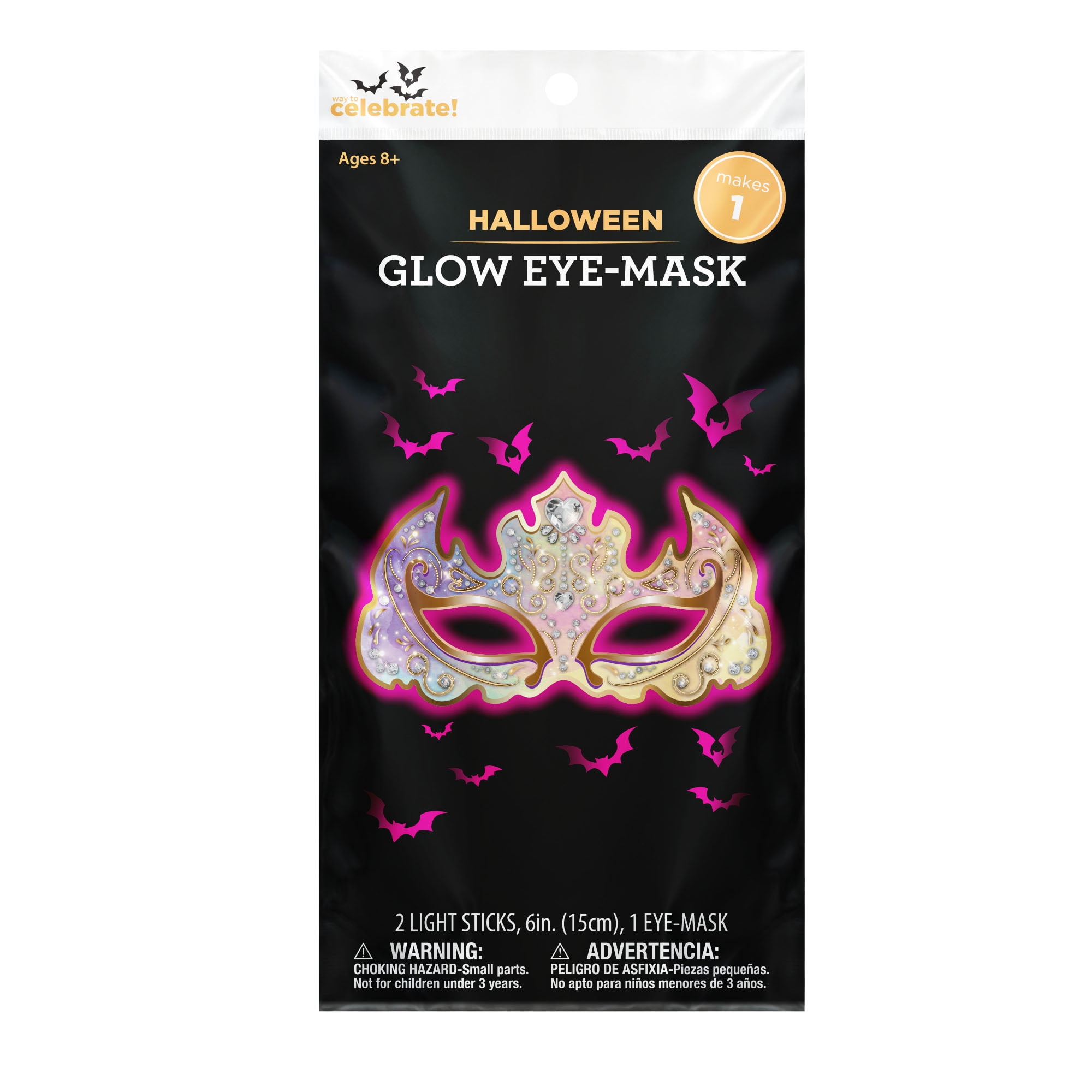 Halloween Pink Tiara Glow Eye-Mask, 10.5 in. x 5.5 in., Unisex, by Way ...
