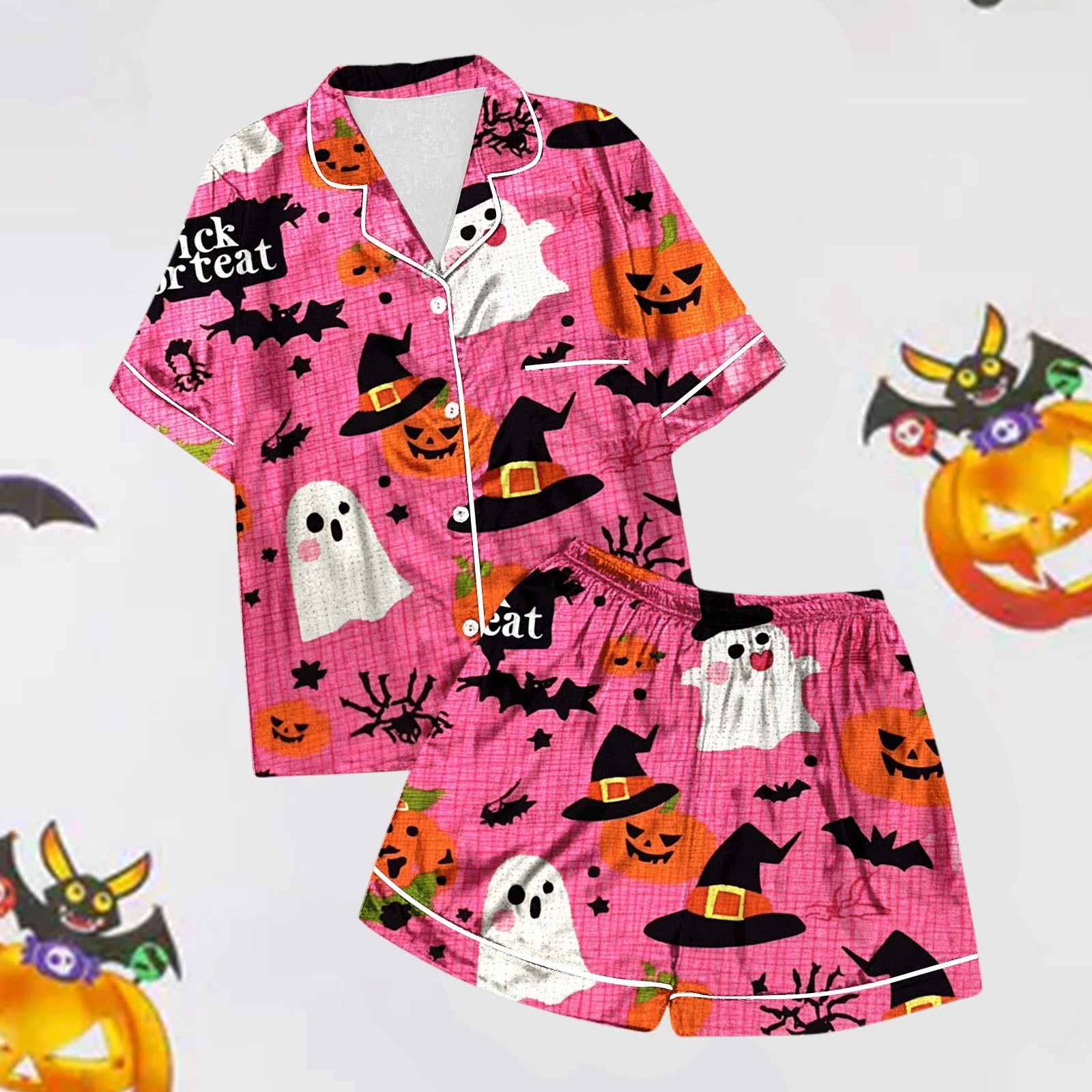 Halloween Pjs Women 2 Piece Silk Pijamas Women Set Pumpkin Ghost ...