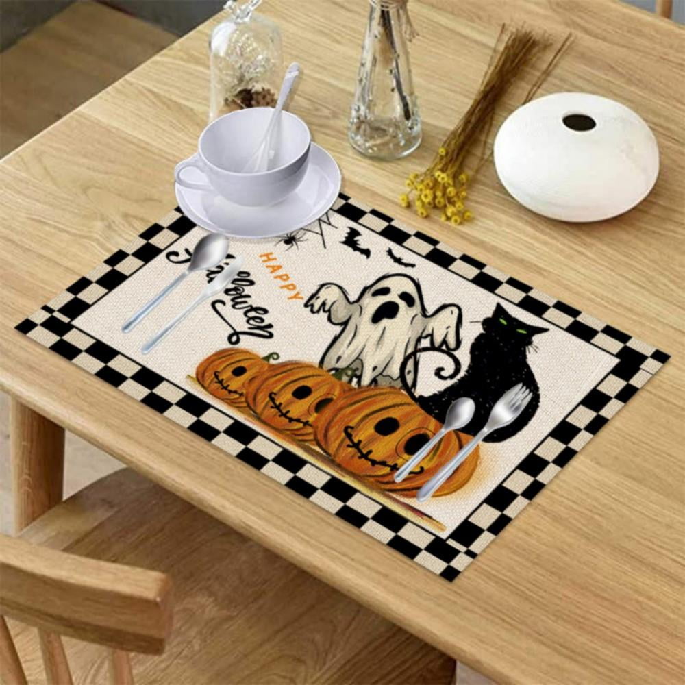 Halloween Placemat Set of 4, Witch Castle Moon Pumpkin Heat-Resistant ...
