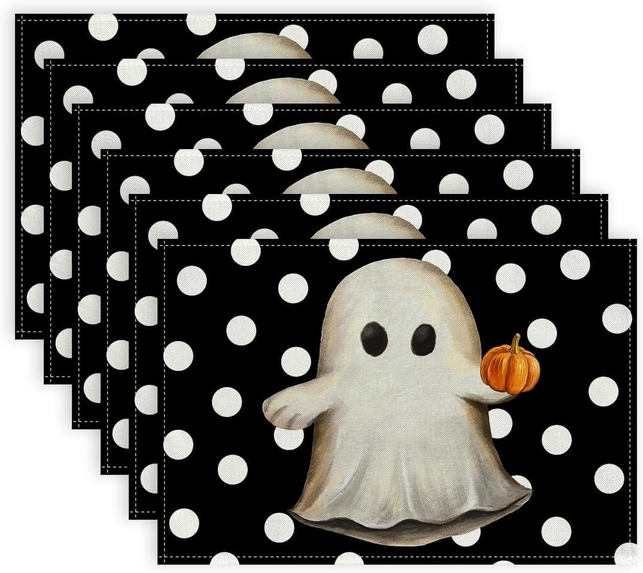 Halloween Placemats 12x18 Inches Set of 6, Spooky Ghost Pumpkin Holiday ...