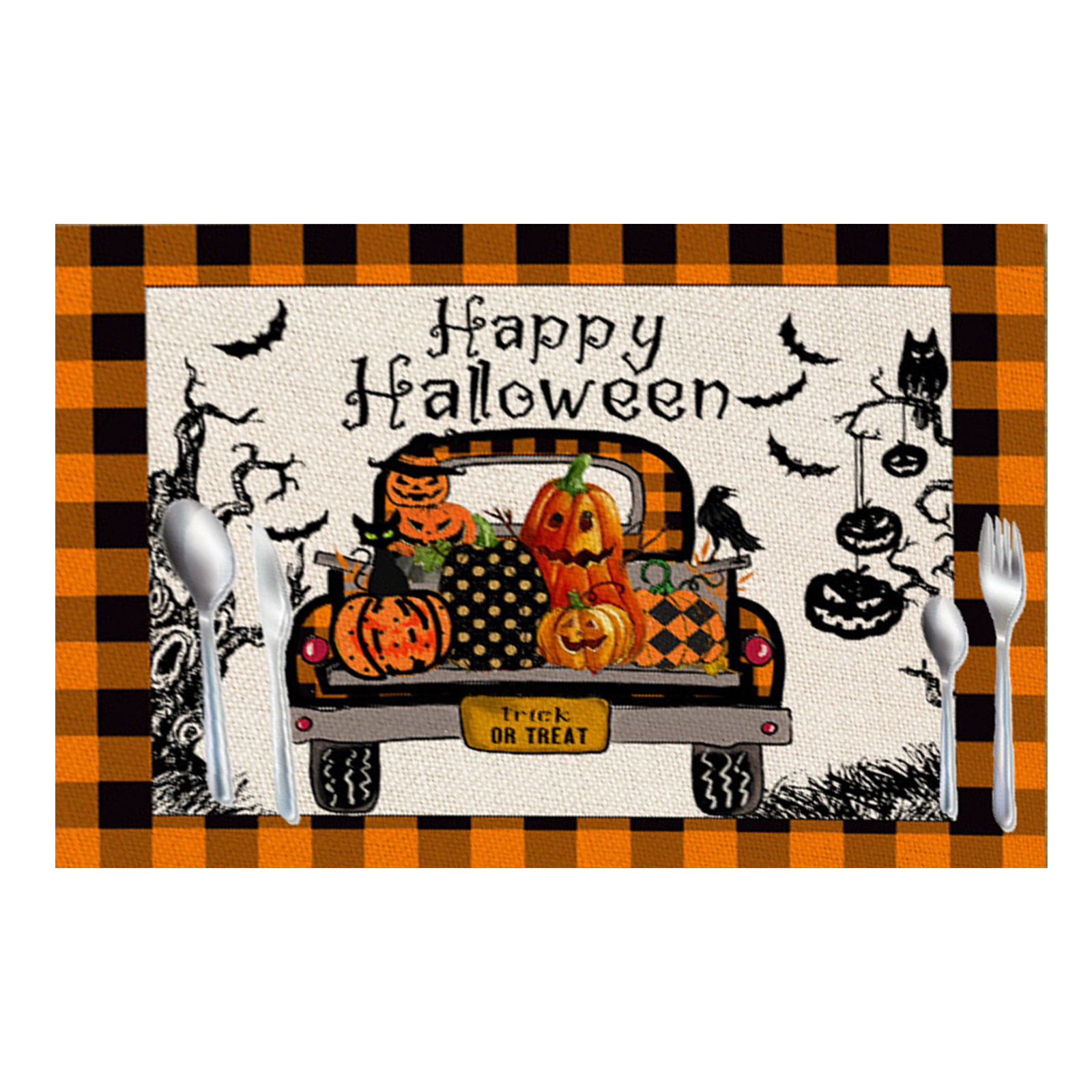 Halloween Placemats, Farmhouse Trick or Treat Kitchen Decor, Rustic ...
