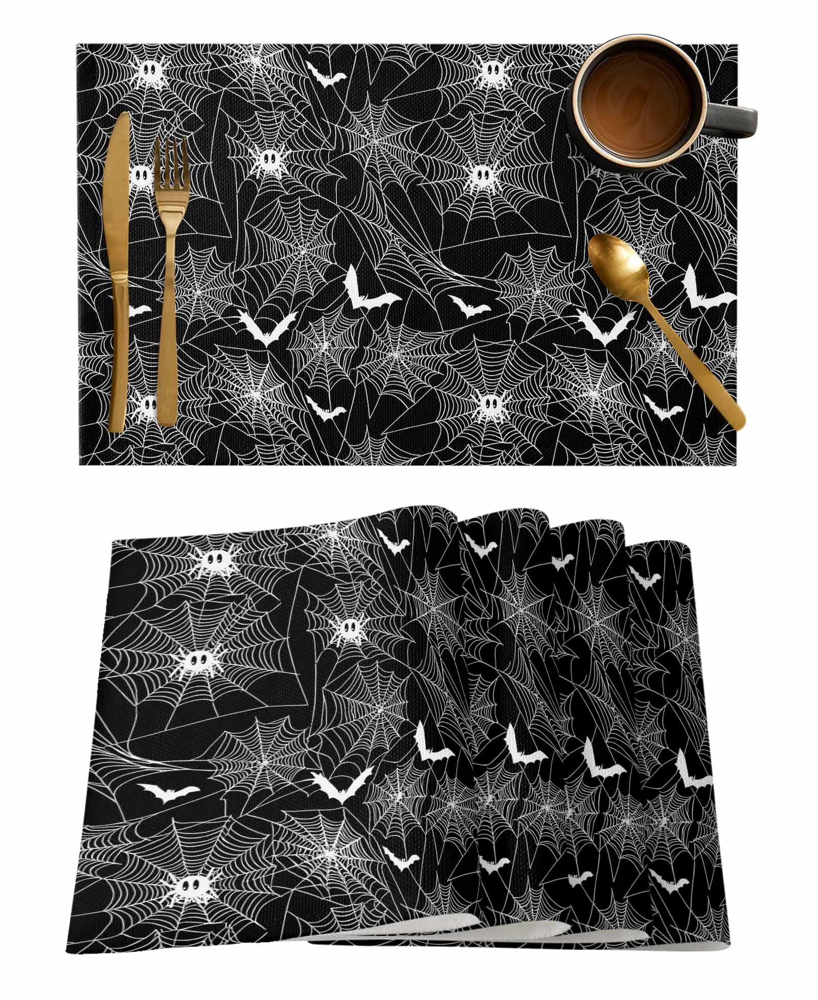 Halloween Placemats Set of 2 Skull Bat Web Black Heat Insulation ...