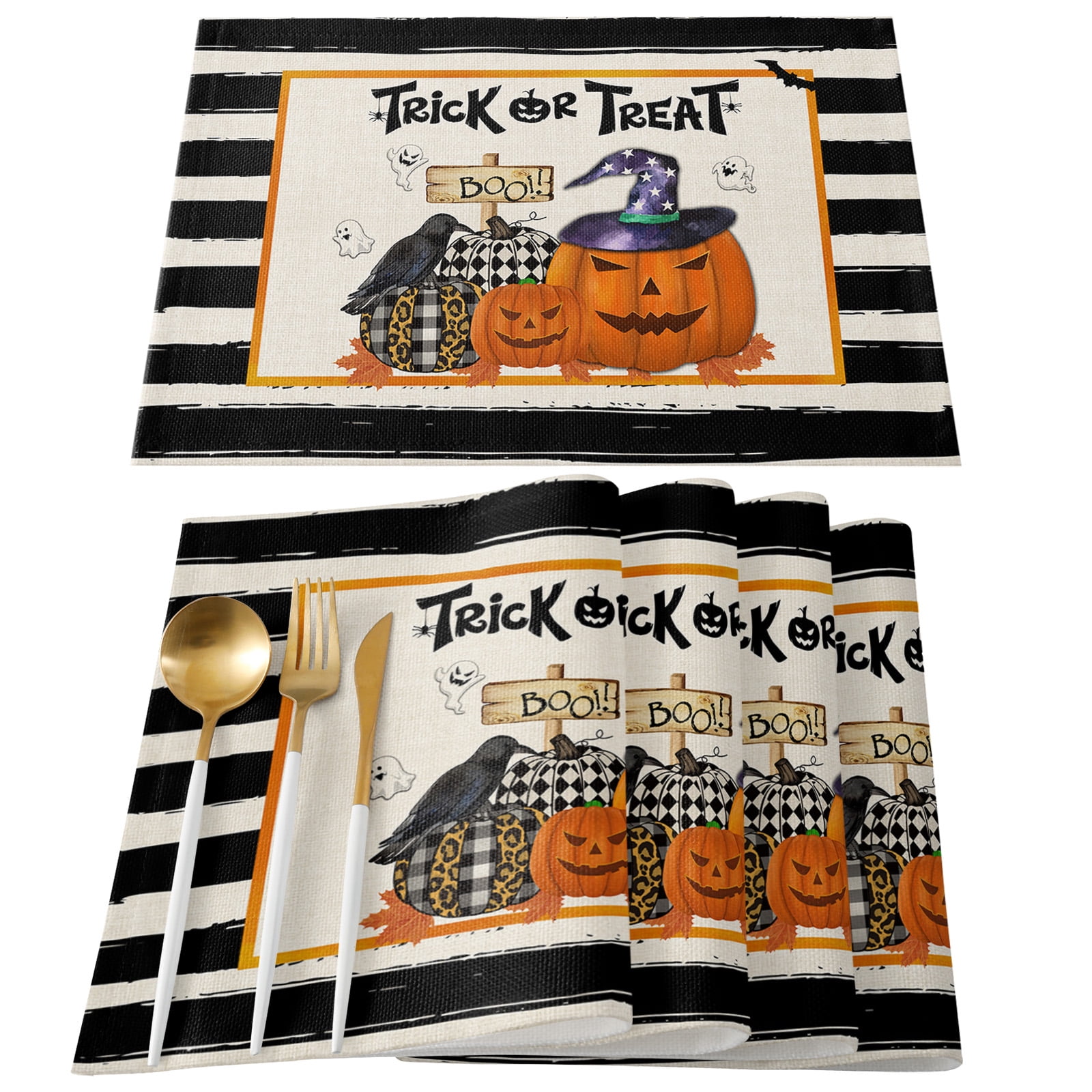 Halloween Placemats Set of 4, Farmhouse Trick or Treat Kitchen Decor ...