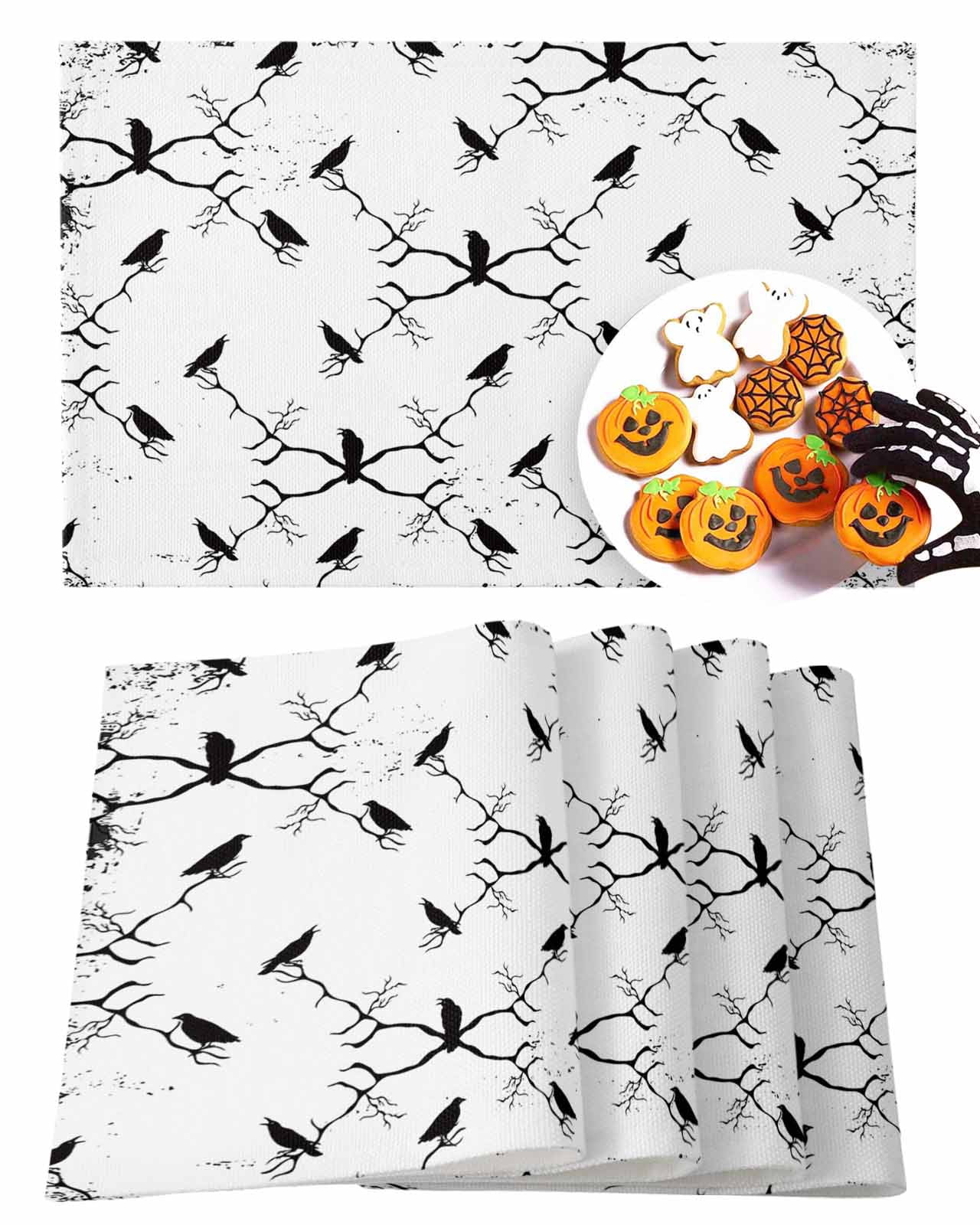 Halloween Placemats Set of 4 Flock of Crows Monochrome Place Mats Fall ...