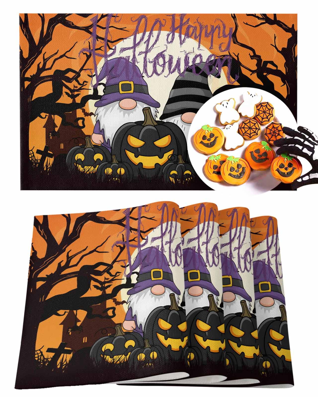 Halloween Placemats Set of 4 Grimace Pumpkin Gnome Place Mats Fall ...
