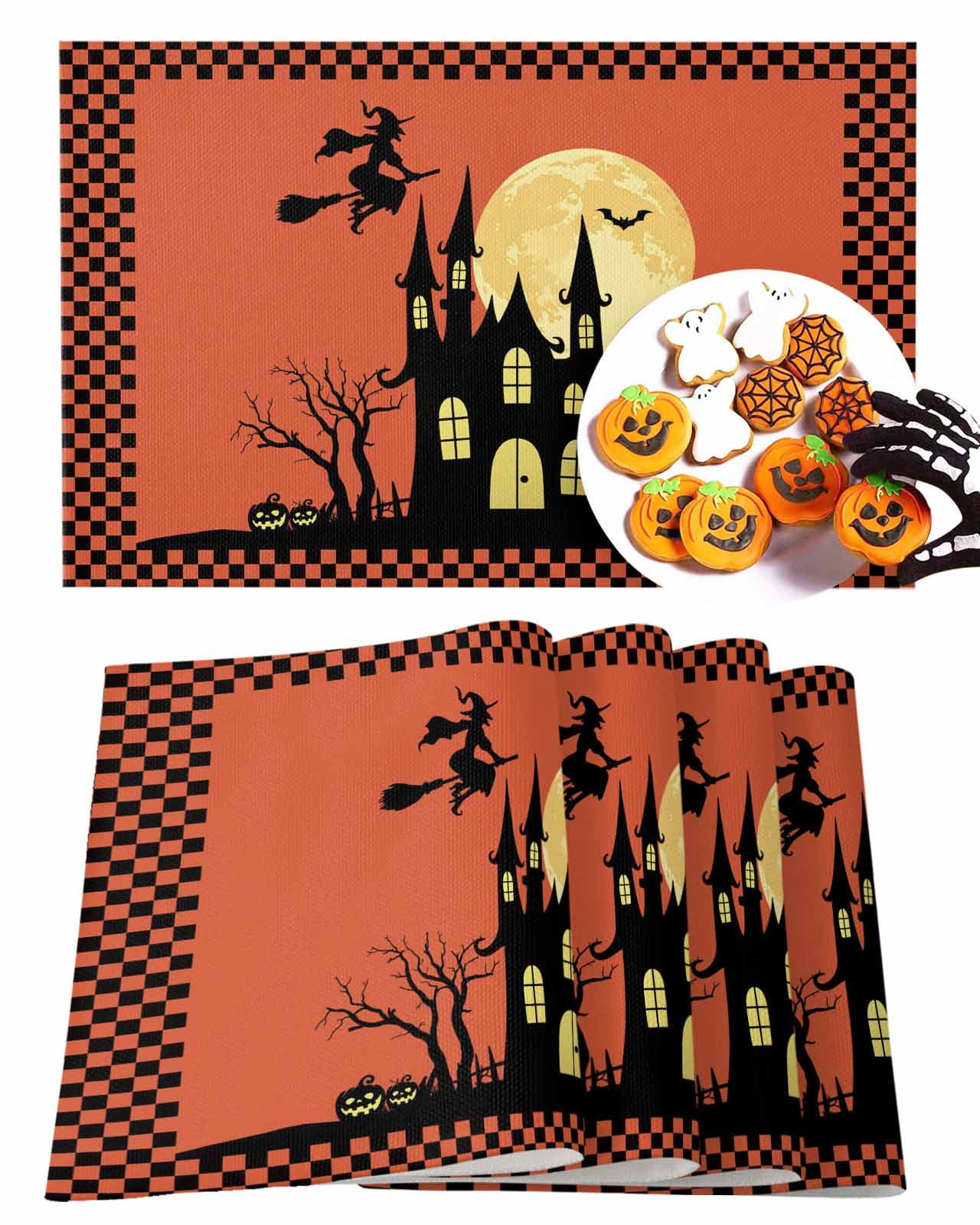 Halloween Placemats Set of 4 Haunted House Castle Place Mats Fall ...