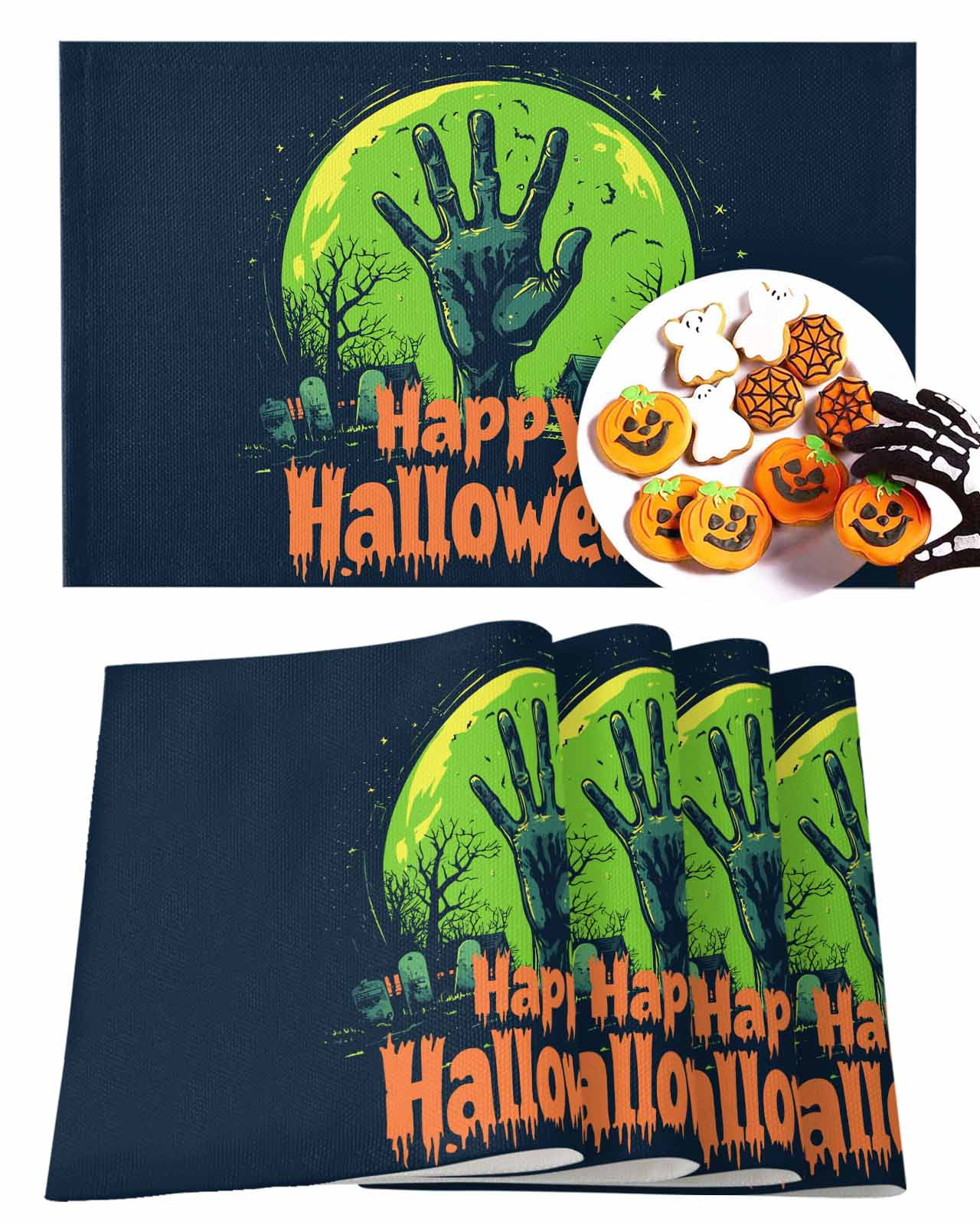 Halloween Placemats Set of 4 Spooky Zombie Hand Place Mats Fall ...