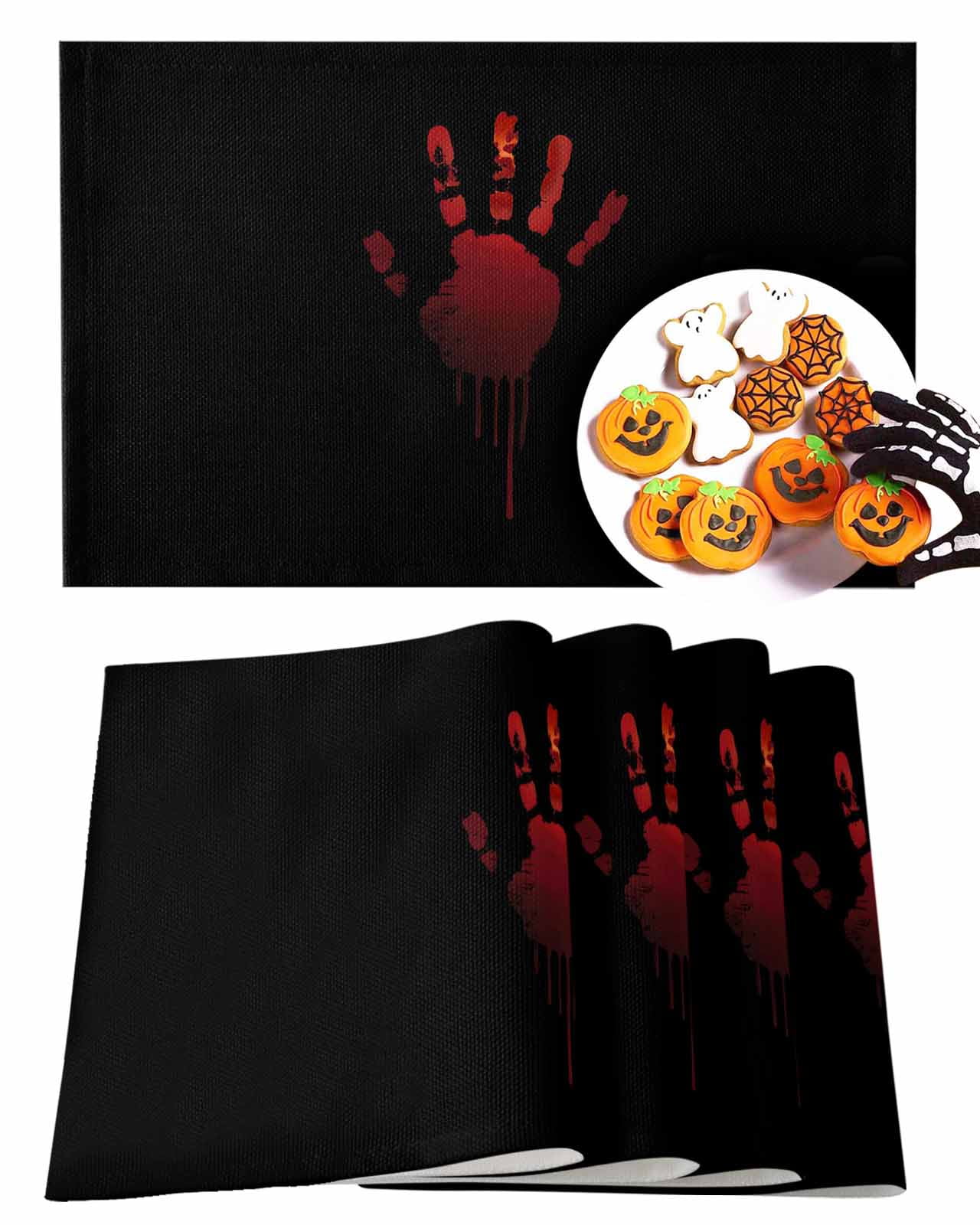 Halloween Placemats Set of 6 Bloody Hand Place Mats Fall Placemat ...