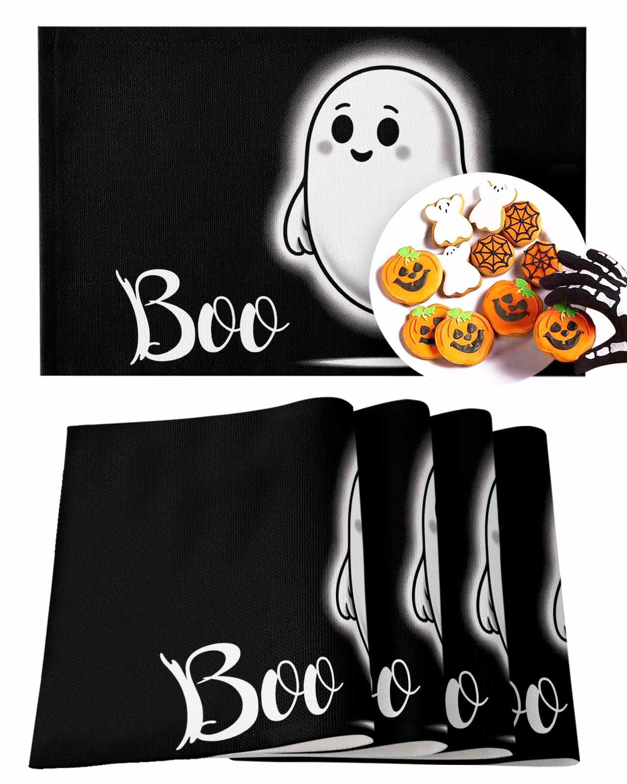 Halloween Placemats Set of 6 Boo Ghost Place Mats Fall Placemat Cute ...
