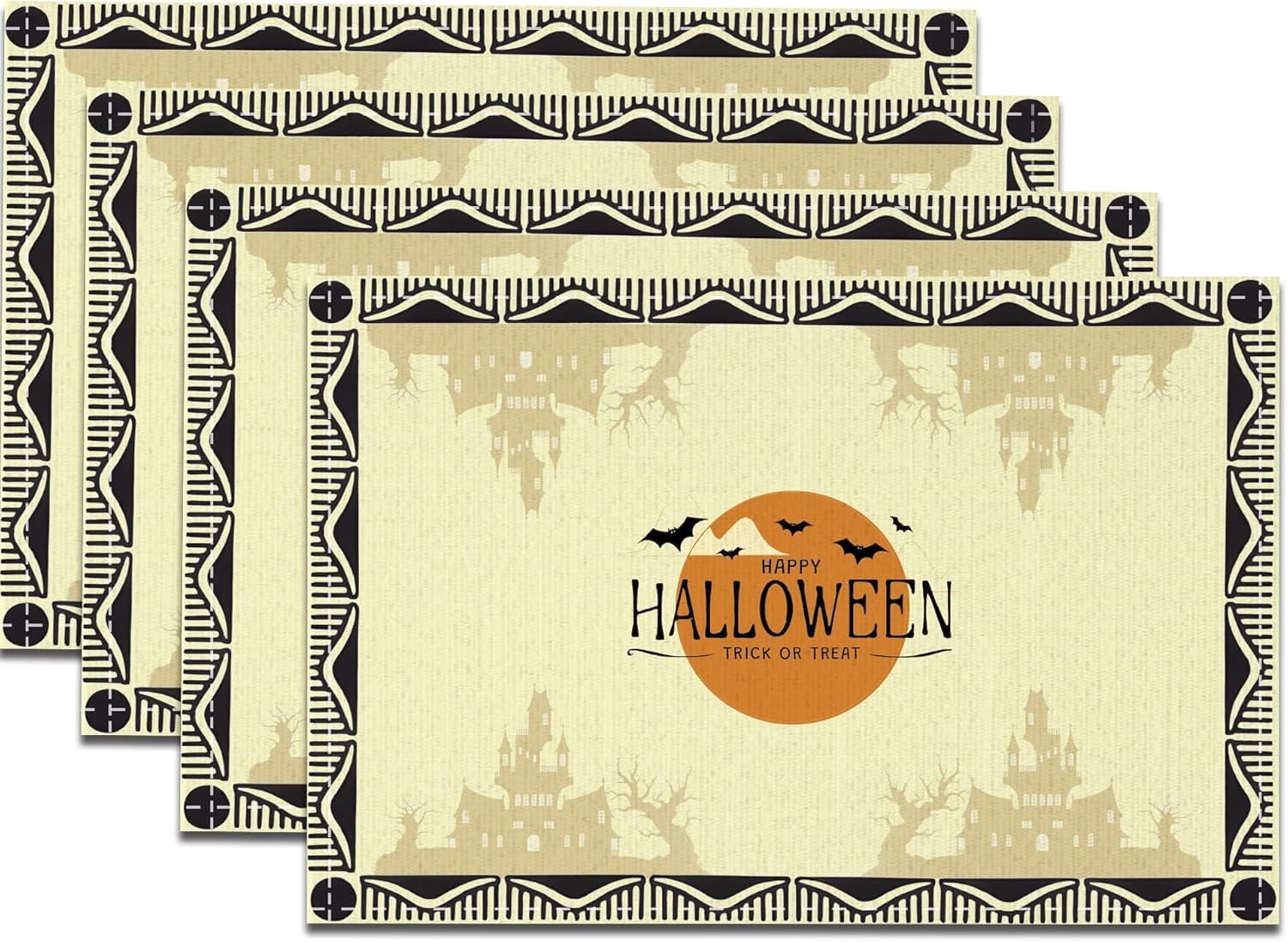 Halloween Placemats Set of 4, Halloween Castle Moon Spooky Placemats ...