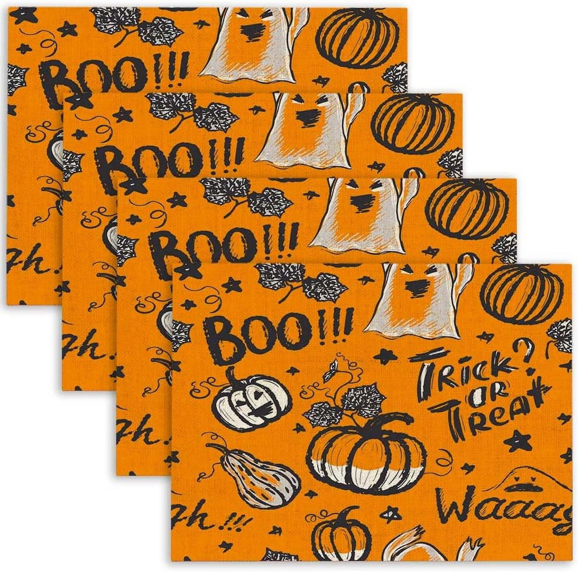 Halloween Linen Placemats Set of 4 Treat or Trick Ghosts and Pumpkins ...
