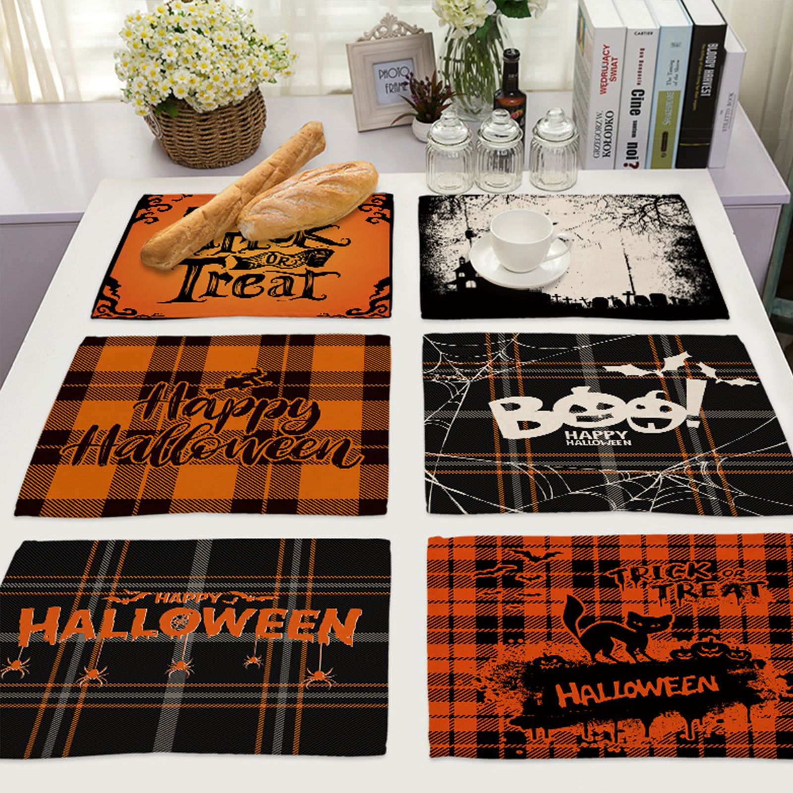 Halloween Placemats Set of 6,12.6 x 16.5 Inch Halloween Decorations ...