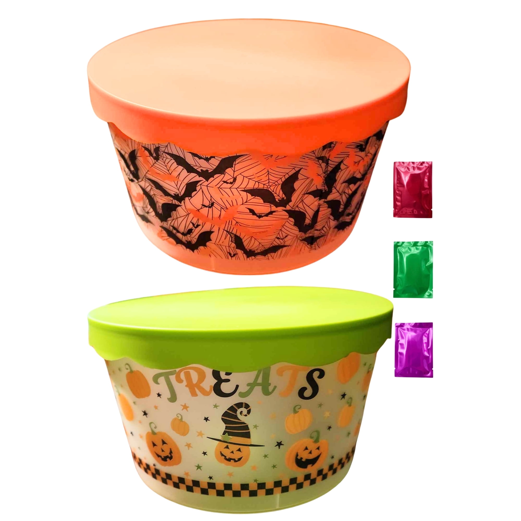 Halloween Plastic Containers with Lids Set of 2, Plastic Round Food ...