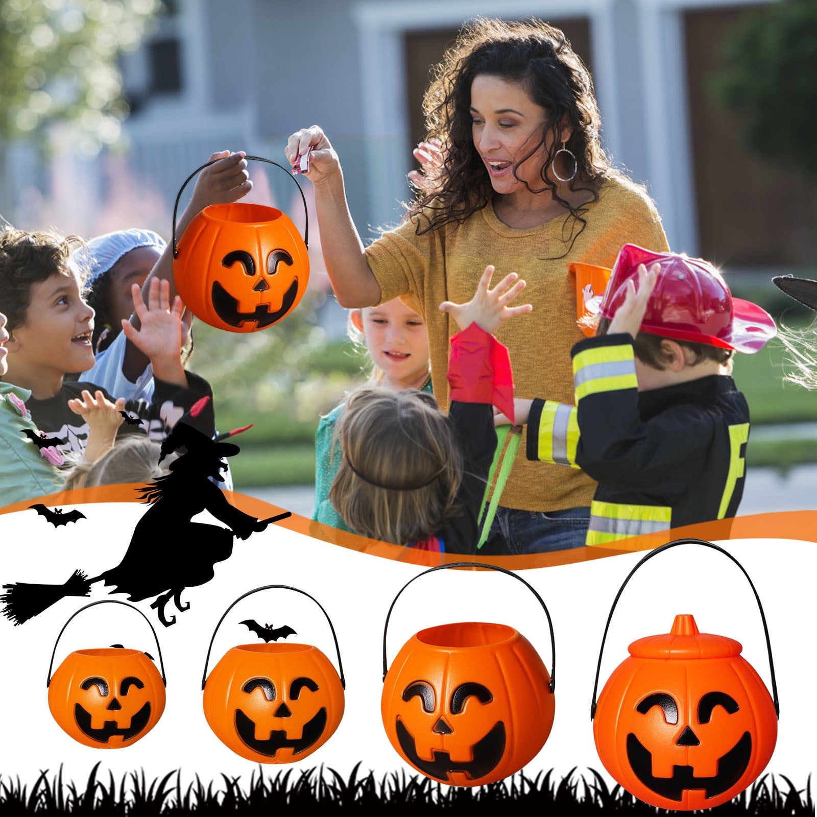 Halloween Plastic Pumpkin Bucket, Orange, Durable, Round, Plastic ...