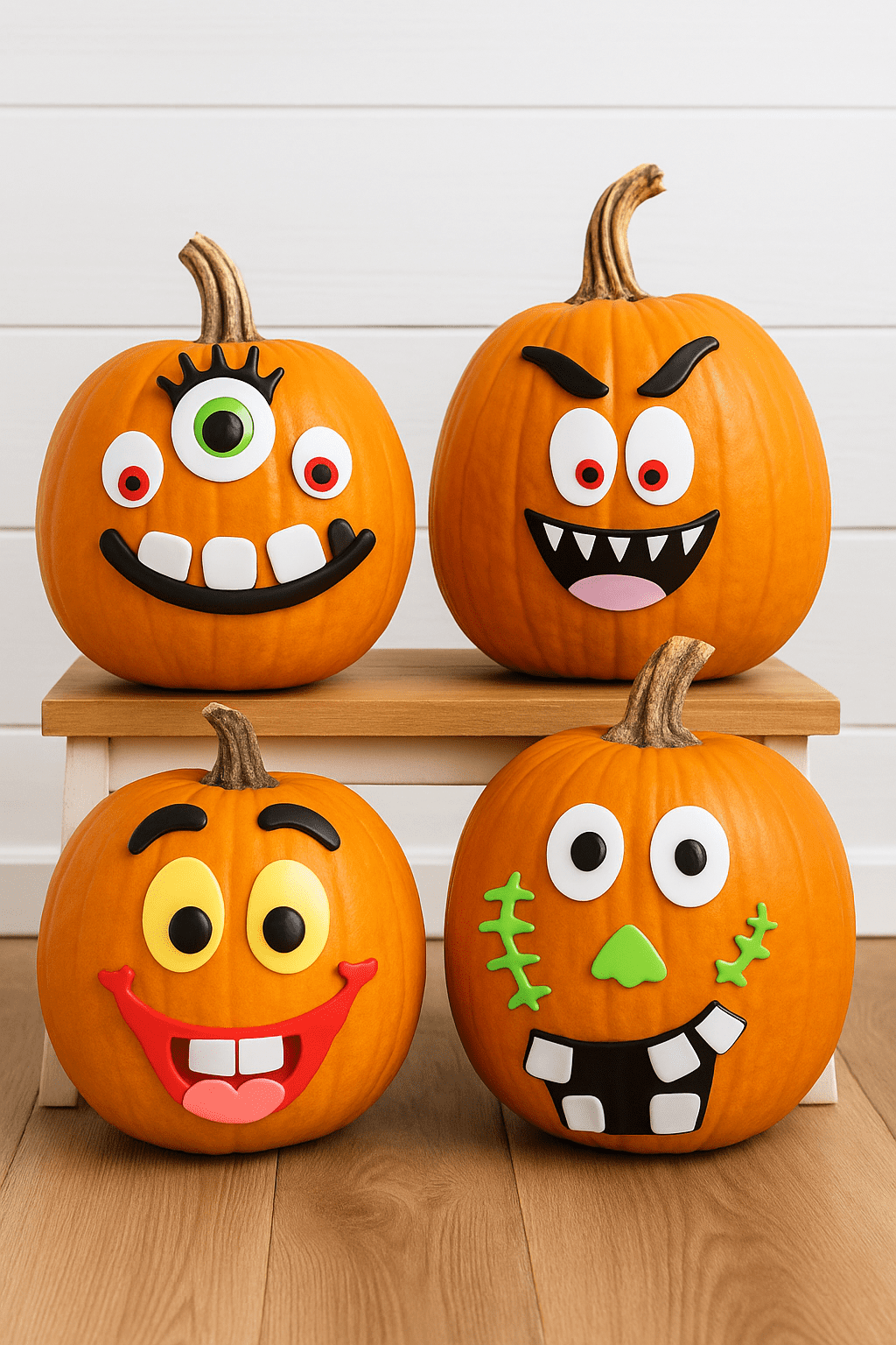 Halloween Plastic Pumpkin Decorating Kit – 4 Funny & Spooky Face Sets ...