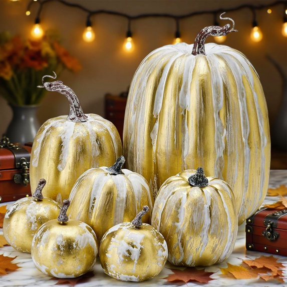 Halloween Platinum Pumpkin Set/ 7 Pcs Assorted Artificial Pumpkins ...