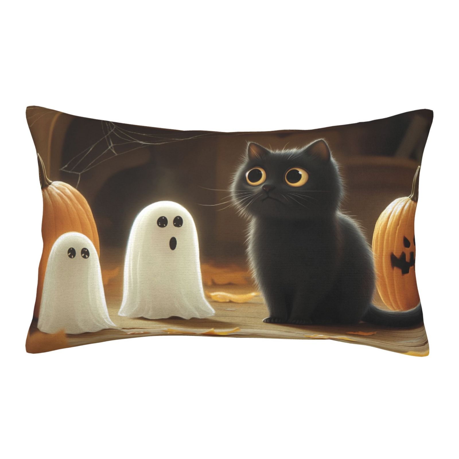 Halloween Plush Throw Pillow Covers, Halloween Cute Black Cat Ghost A ...