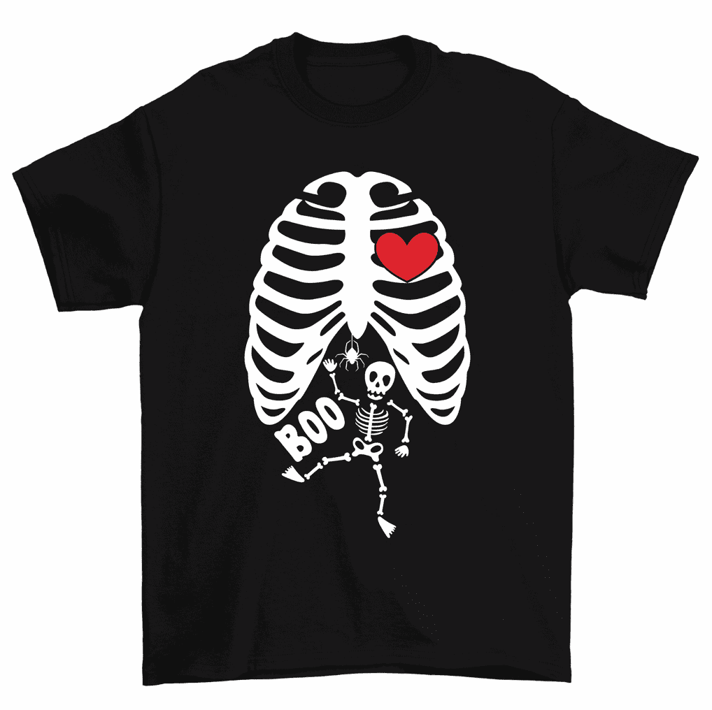Halloween Pregnancy Boo Skeleton X-Ray Rib Cage Costume T-Shirt ...