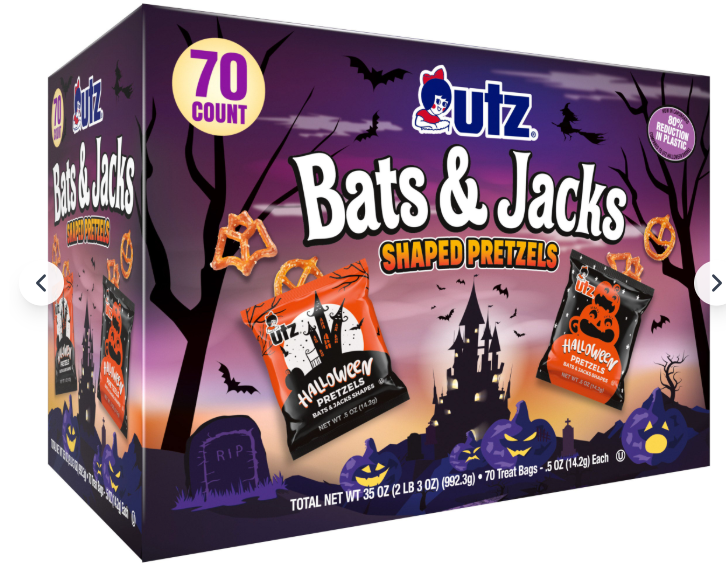 Halloween Pretzels Bats & Jacks Shapes, 70 Count Snack Bags (35oz ...