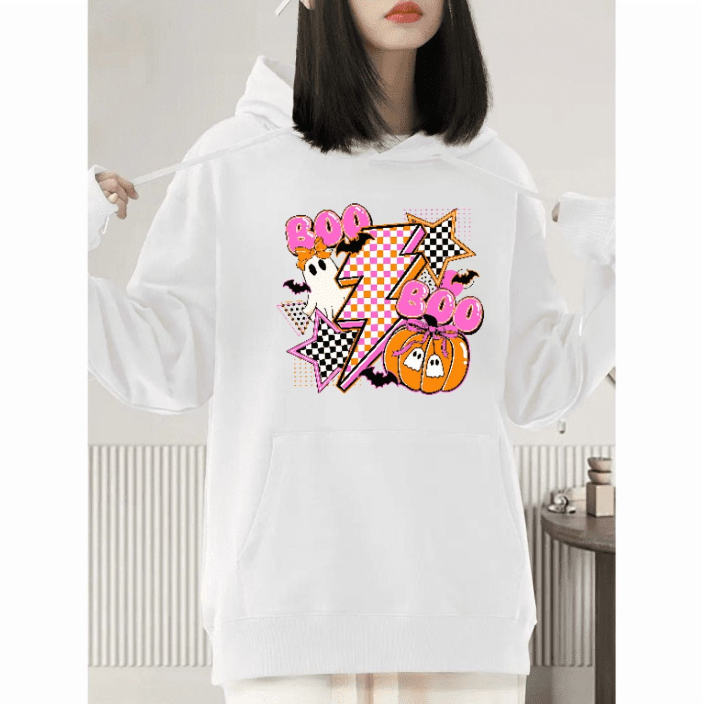 Halloween Print Sweatshirt,"Boo Boo"Text Pumpkin&Ghost Printed Graphic ...