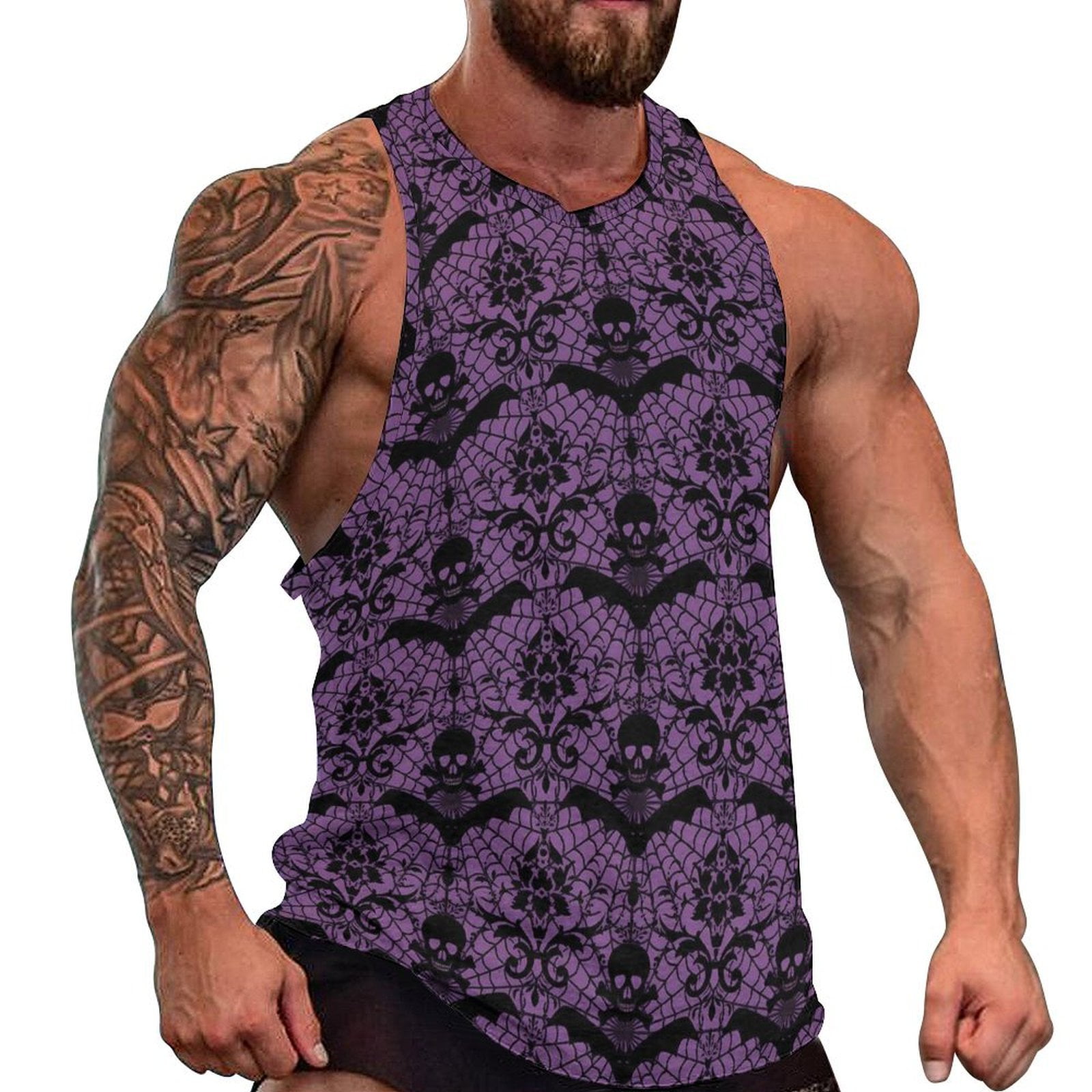 Halloween Print Tank Top Purple Spider Web Cool Tops Beach Bodybuilding ...