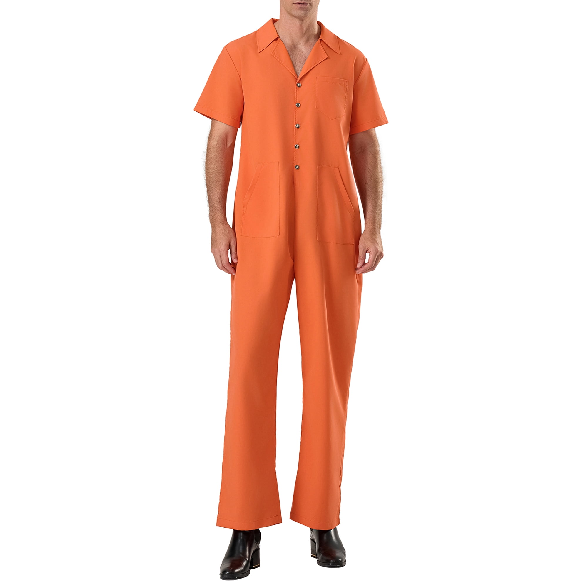 Halloween Prison Jumpsuit Costume Orange Uniform Long Sleeve Playsuit ...