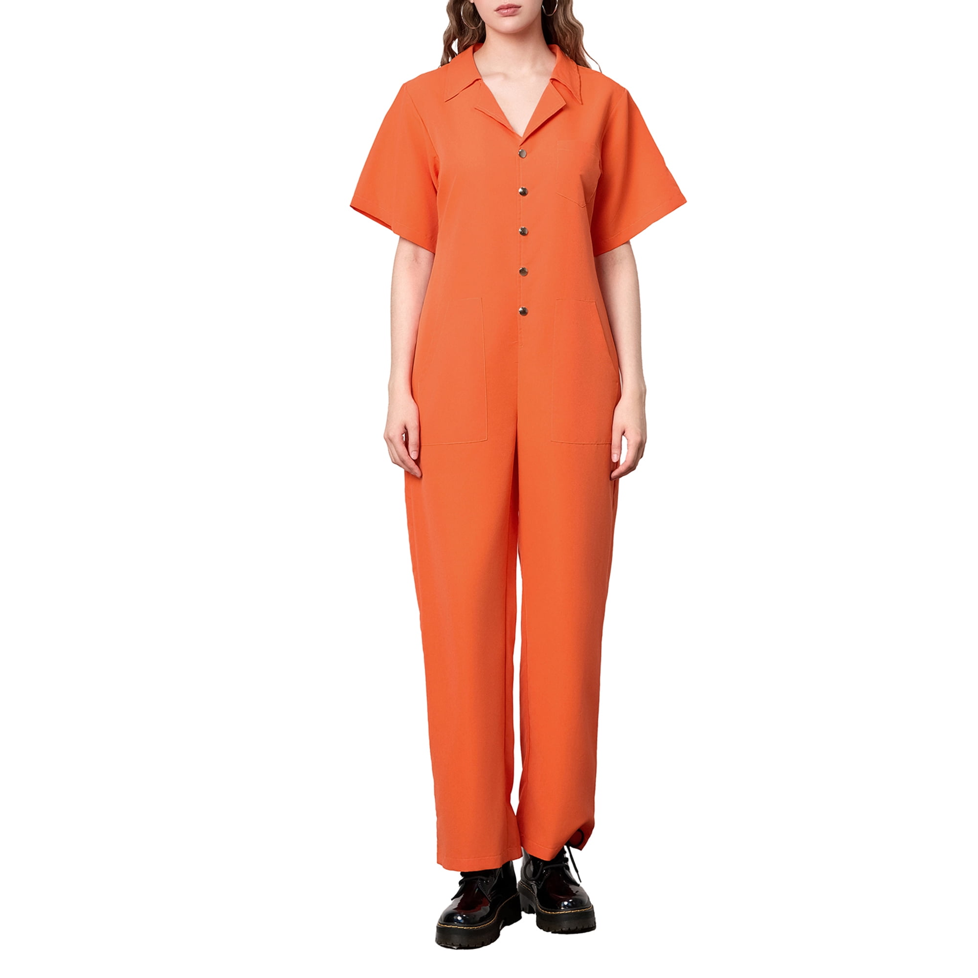 Halloween Prison Jumpsuit Costume Orange Uniform Long Sleeve Playsuit ...