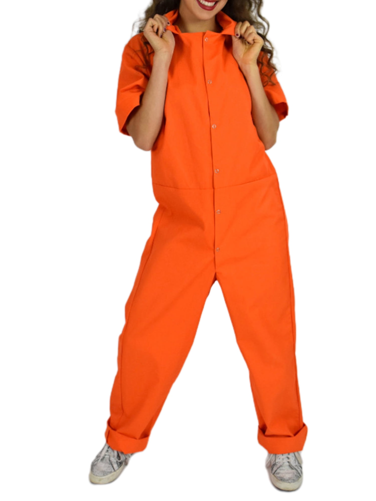 Halloween Prison Jumpsuit Costume Orange Uniform Short Sleeve Playsuit ...