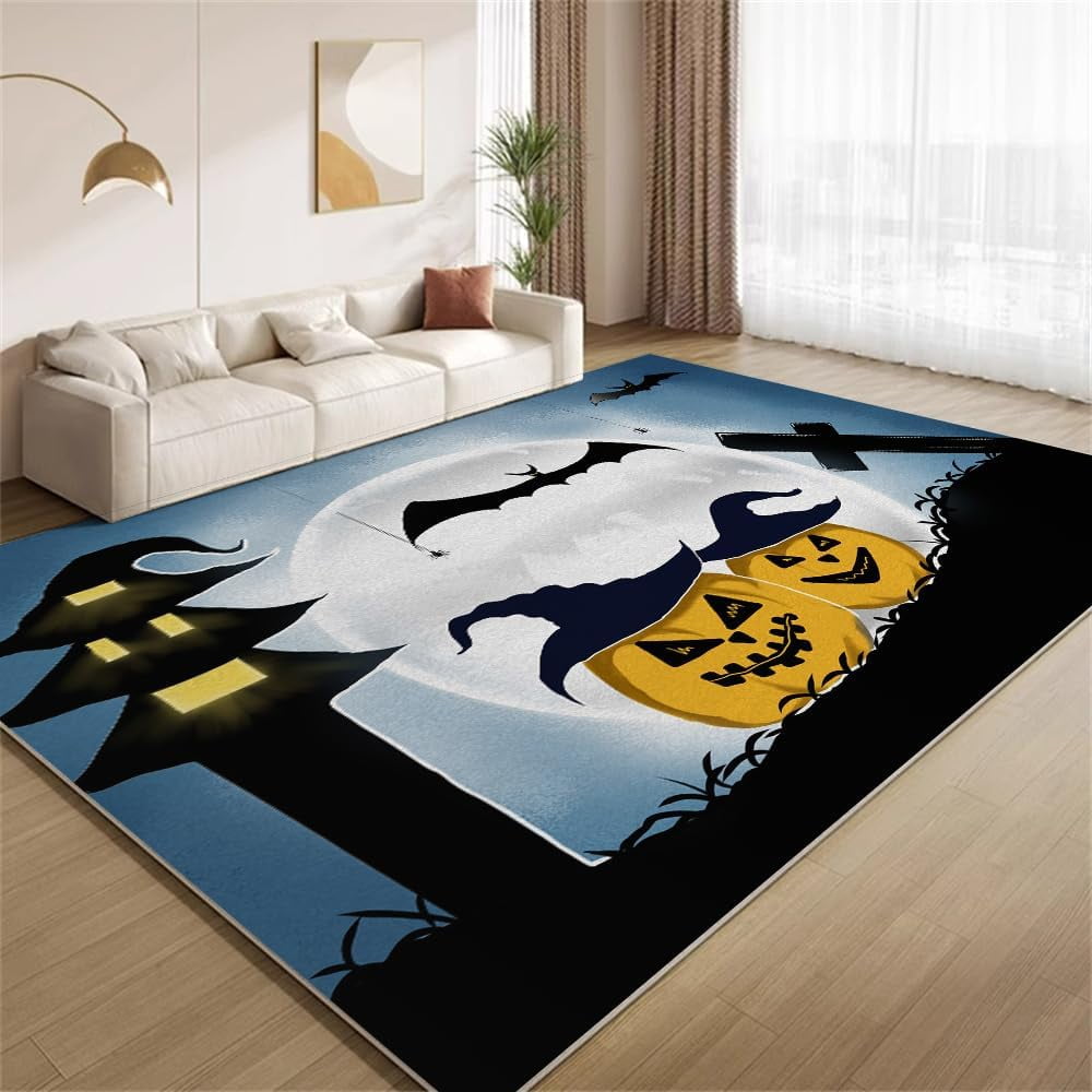 Halloween Pumpkin Area Rug Gothic Creepy Spooky Castle Farmhouse Floor ...