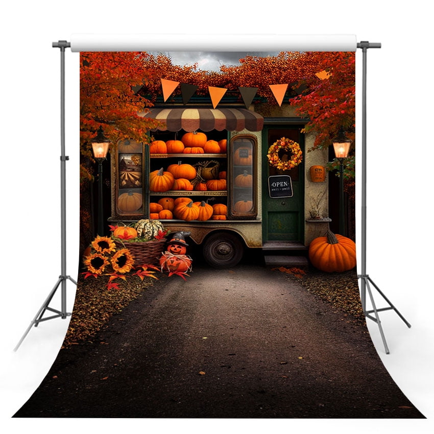 Halloween Pumpkin Autumn Maple Leaves Kids Birthday Party Portrait r ...