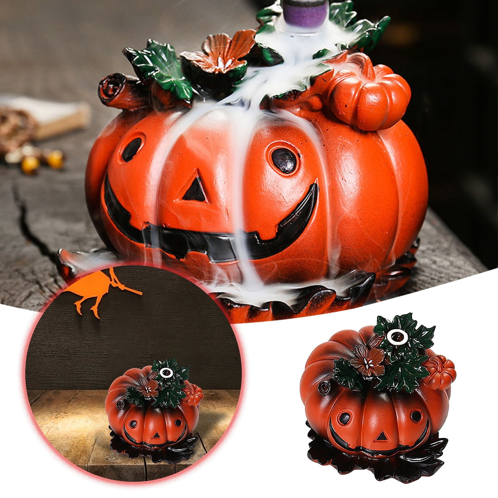 Halloween Pumpkin Backflow Incense Burner Cone Holder, Resin Sandalwood ...