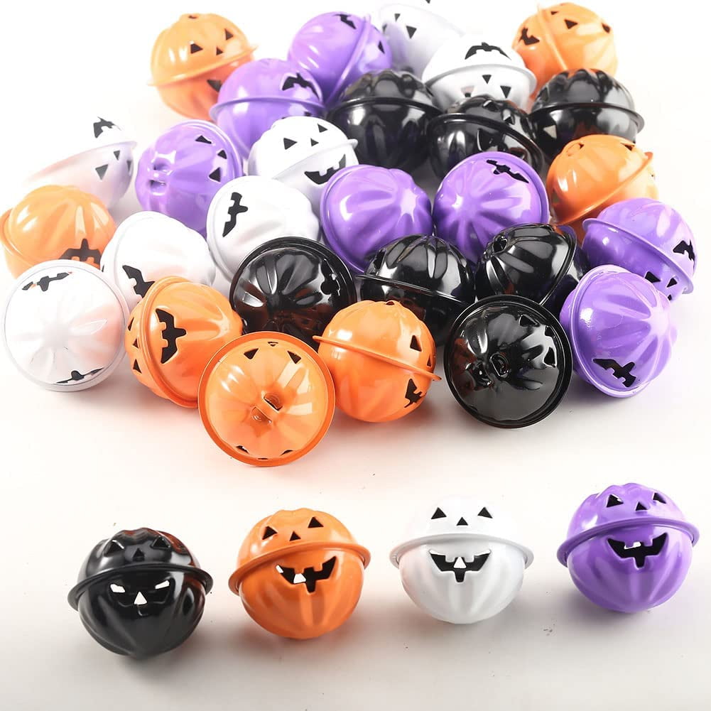 Halloween Pumpkin Bells 32PCS Shaped 1.18 Inches Jingle Jack O Lantern ...
