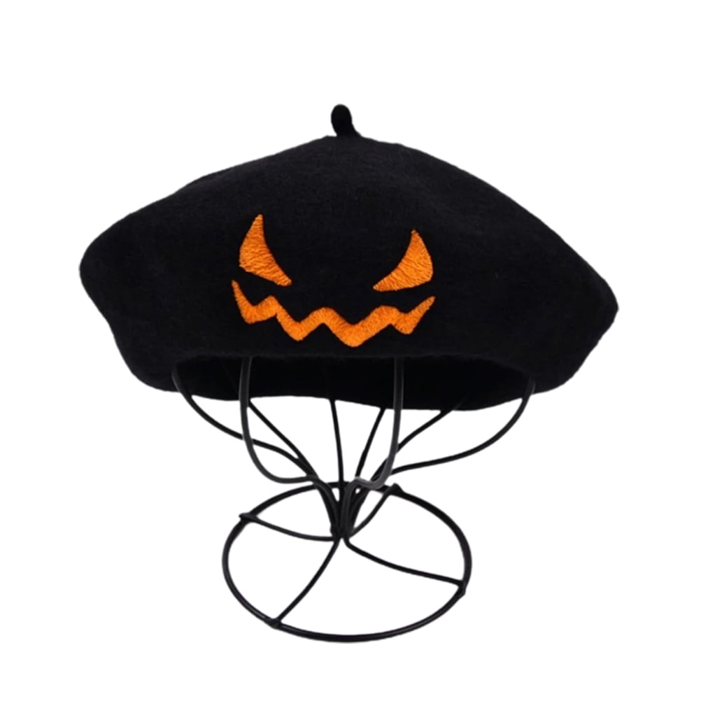 Halloween Pumpkin Beret Vintage Artist Hat Handmade Kawaii Cute Women ...