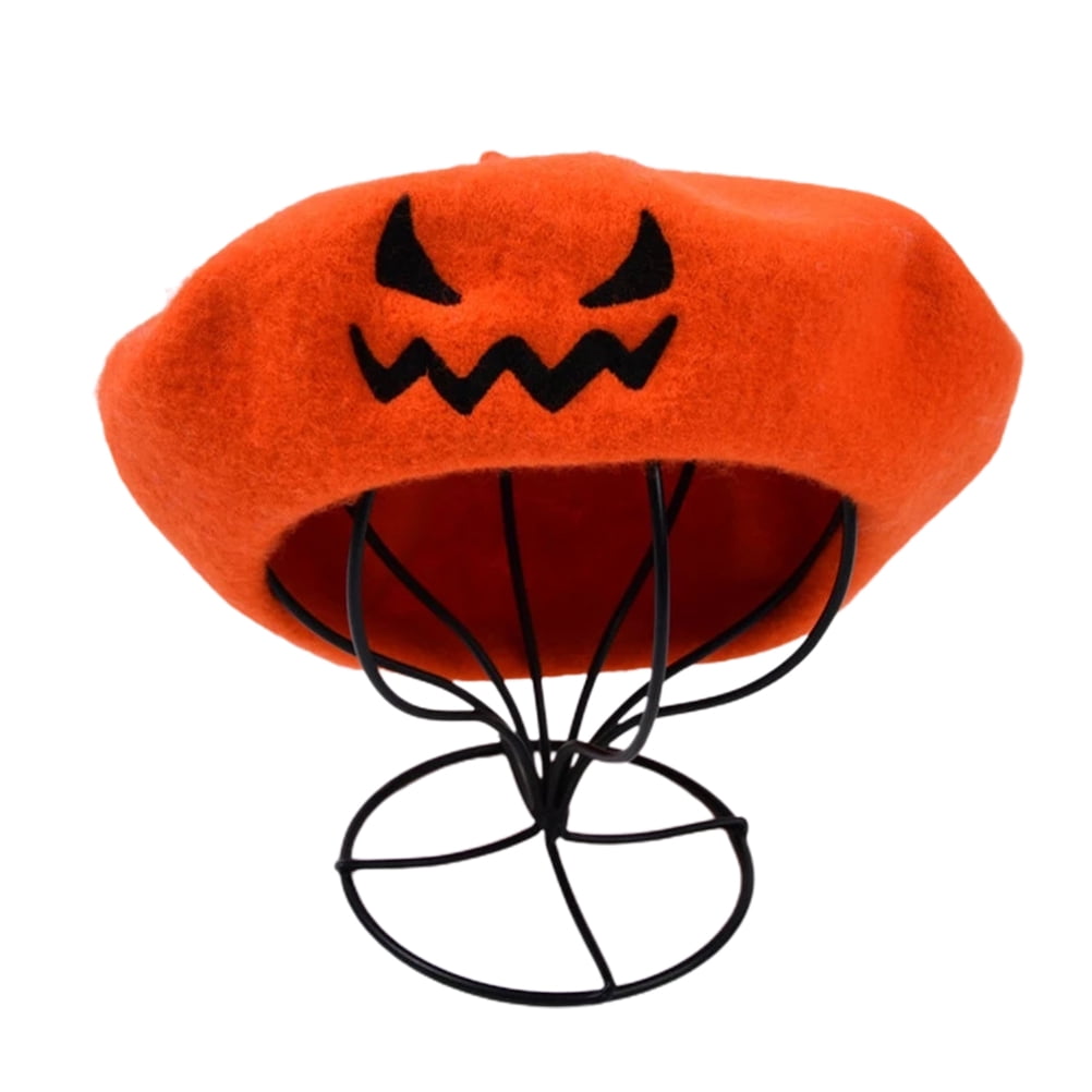 Halloween Pumpkin Beret Vintage Artist Hat Handmade Kawaii Cute Women ...