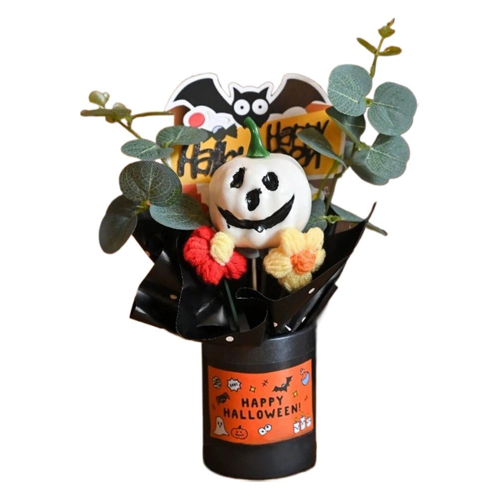Halloween Pumpkin Bunch with Green Leaves Artificial Fall Flowers For ...