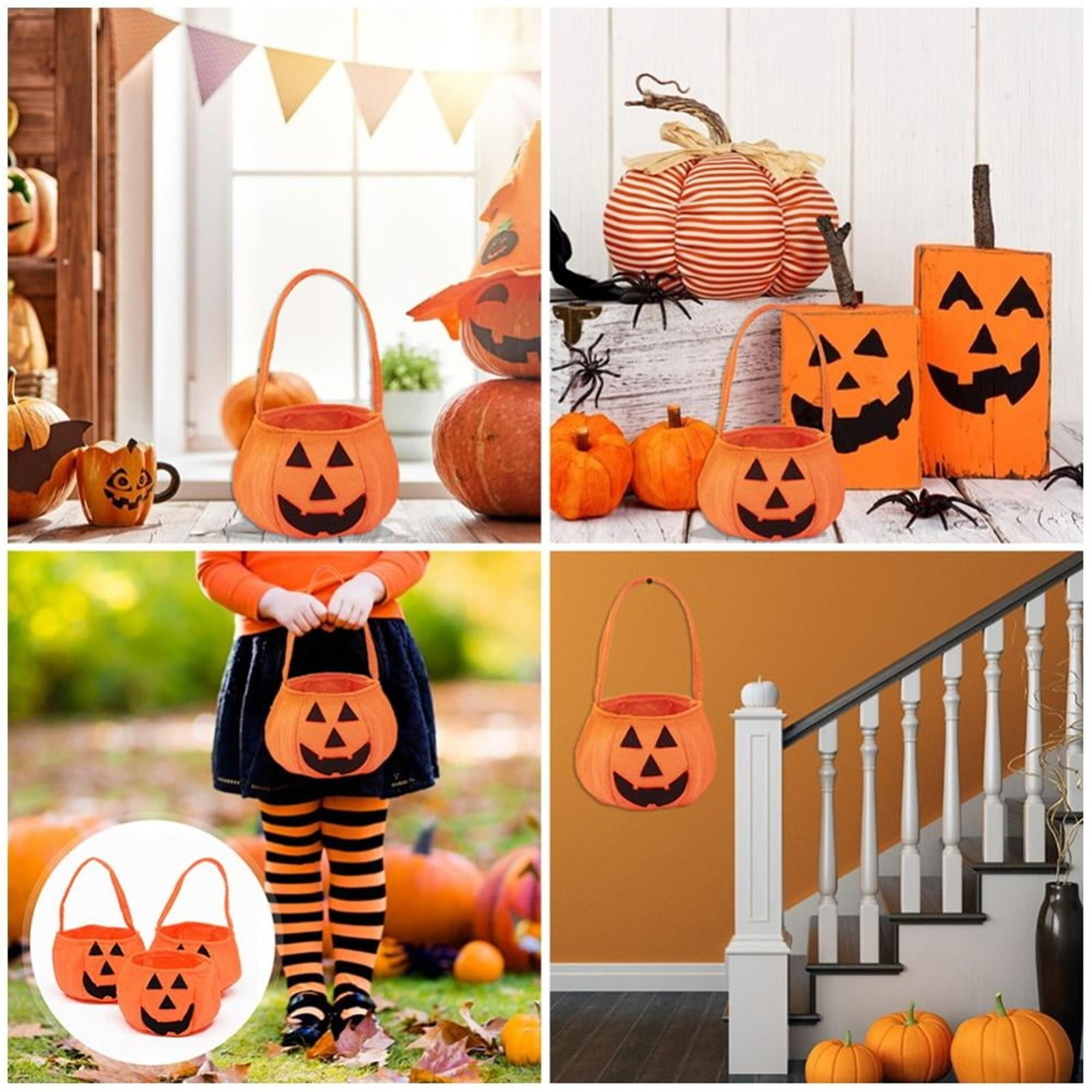 Halloween Pumpkin Candy Buckets – Set of 3 Reusable Trick or Treat Bags ...