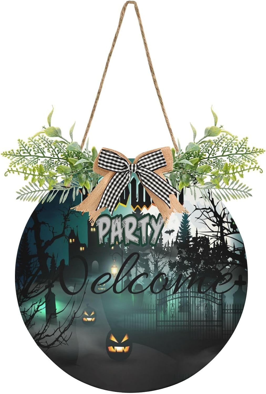 Halloween Pumpkin Cemetery Welcome Sign Front Door Round Wall Door Sign ...