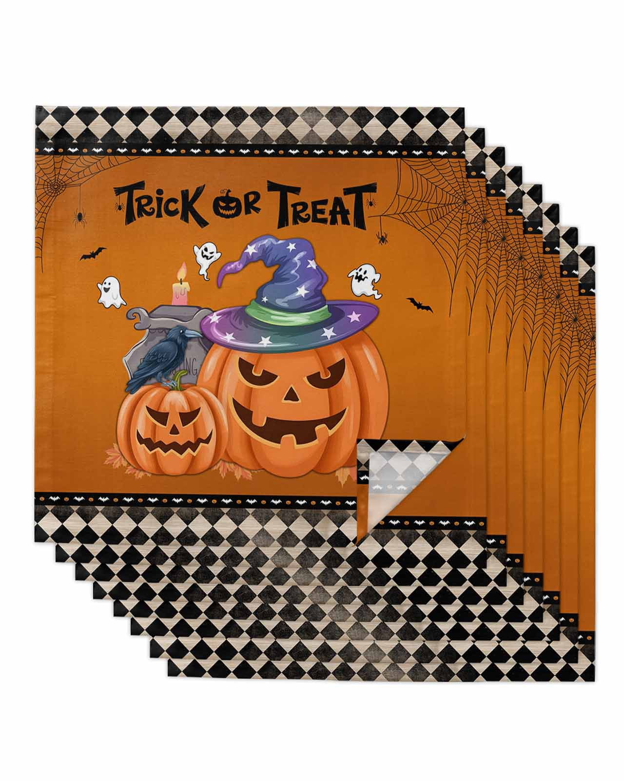 Halloween Pumpkin Cloth Napkins Set of 8 Reusable Dinner Napkins ...