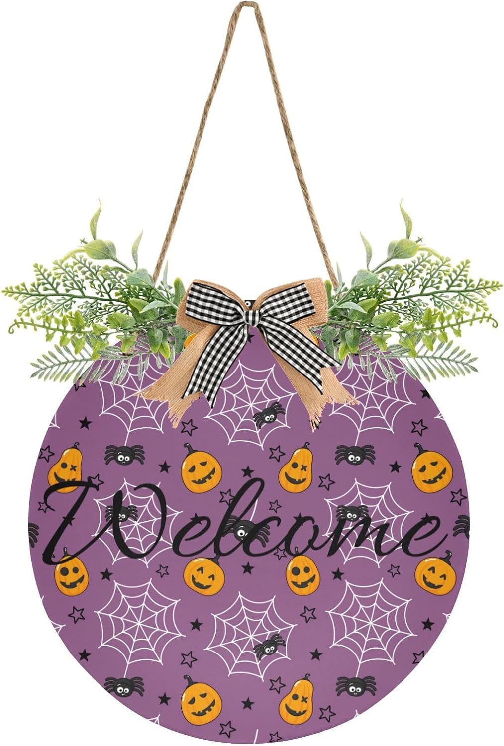 Halloween Pumpkin Cobwebs Welcome Sign Front Door Round Wall Door Sign ...