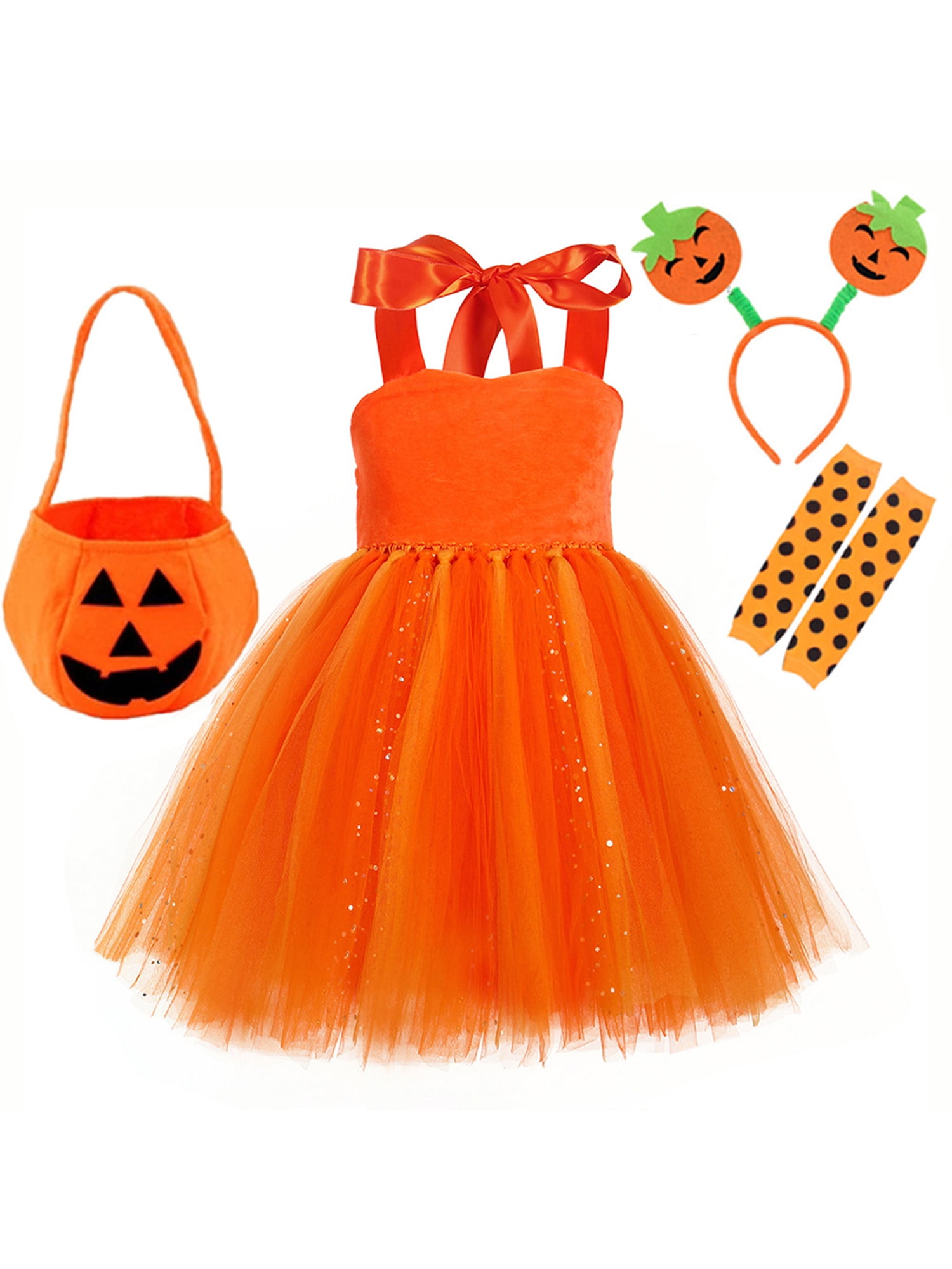 Halloween Pumpkin Costume for Kids Girls Princess Party Dress up ...