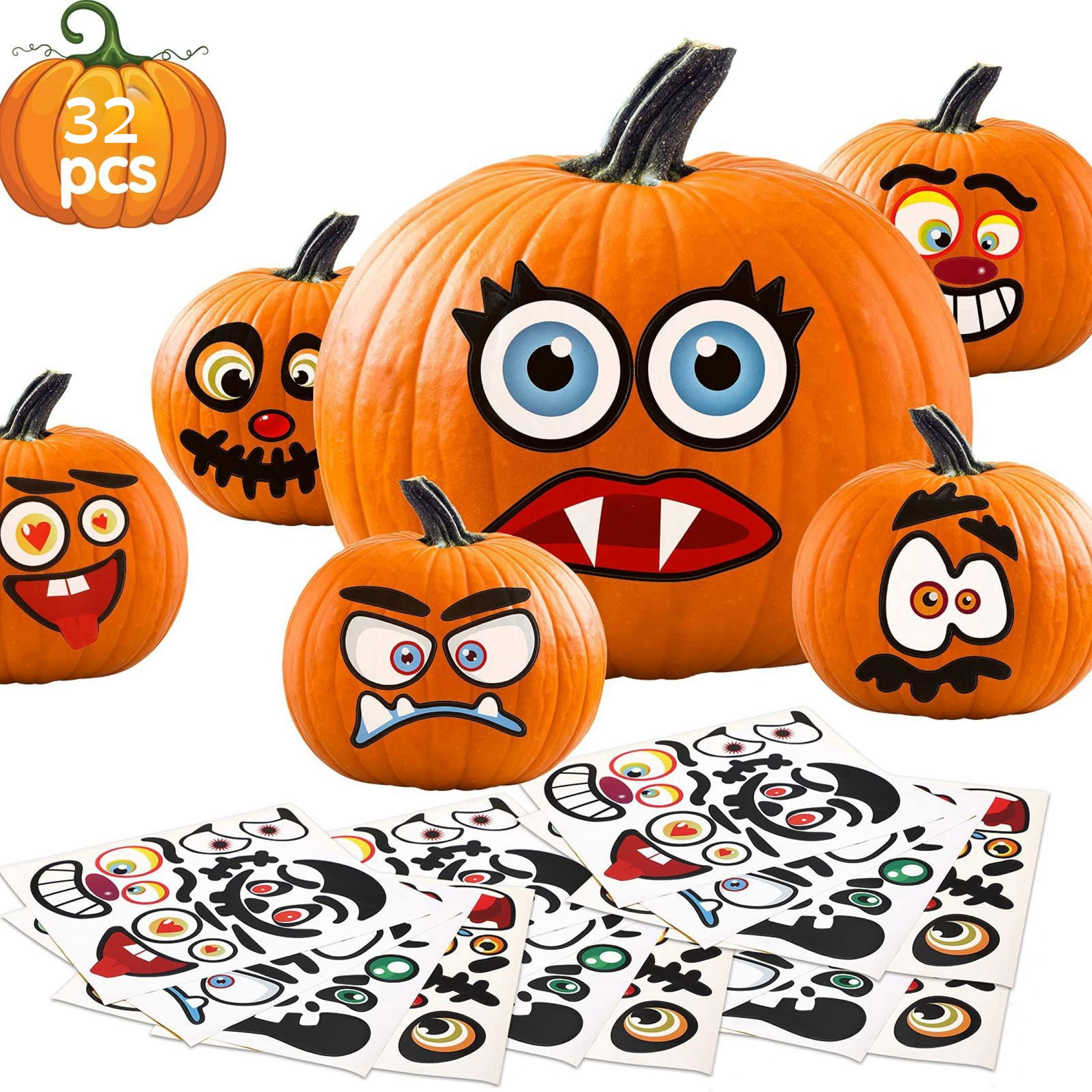 Halloween Pumpkin DIY Sticker Set - 8 Sheets, 32 Cartoon Expressions ...
