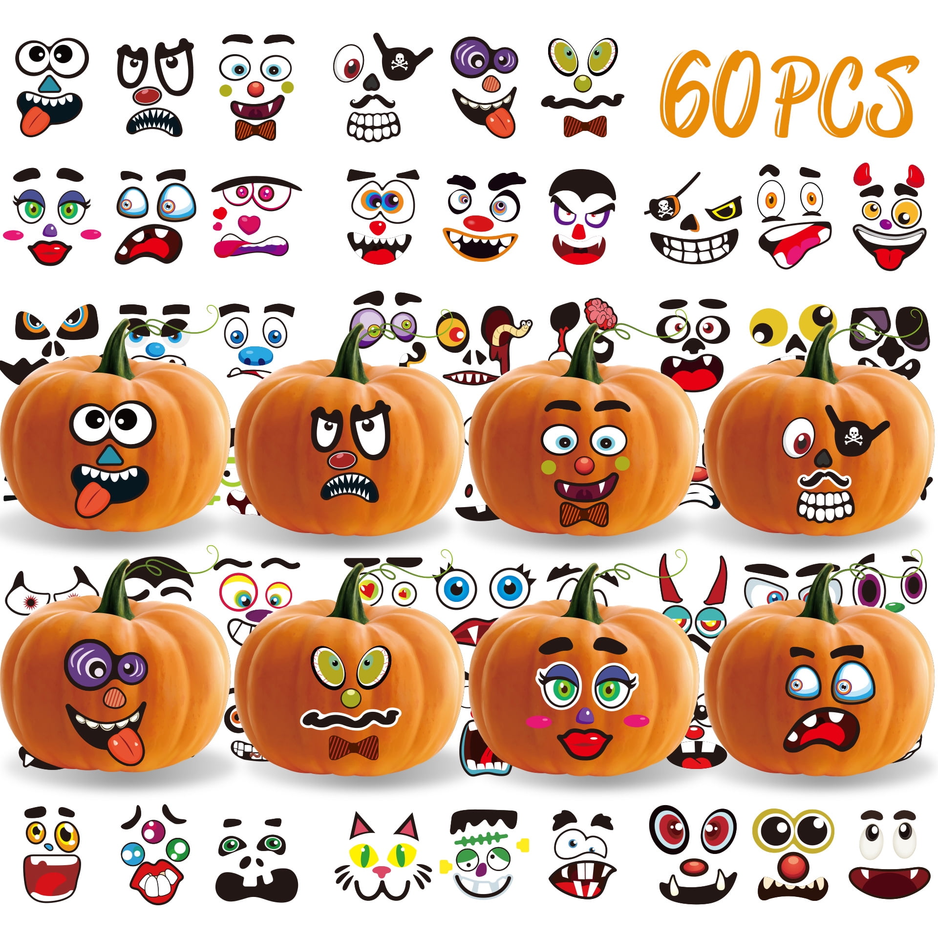 Halloween Pumpkin Decorating Stickers, Mini Make 60 Small Pumpkin Face ...