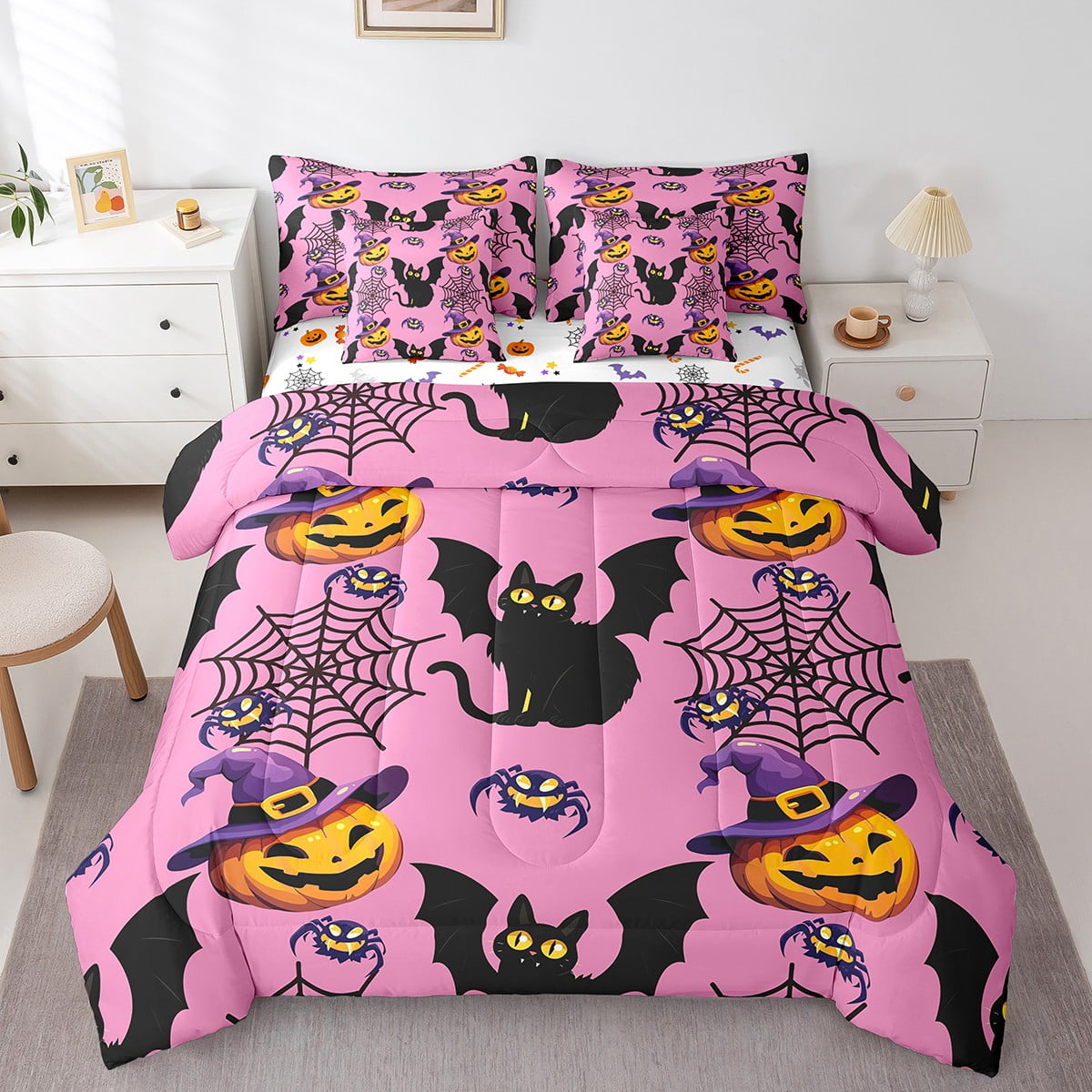 Halloween Pumpkin Decorations Bed in a Bag King Size Comforter Set 7 ...