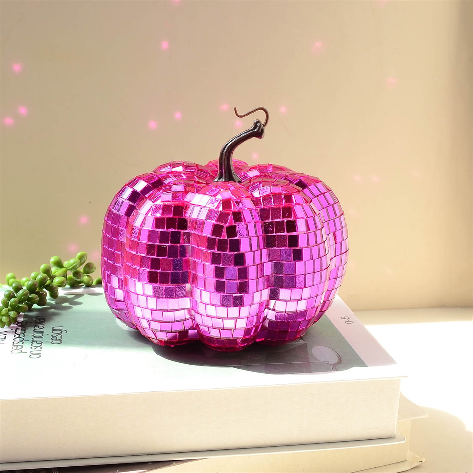 Halloween Pumpkin Disco Ball Sculpture,Tabletop Pink Mirror Ball ...