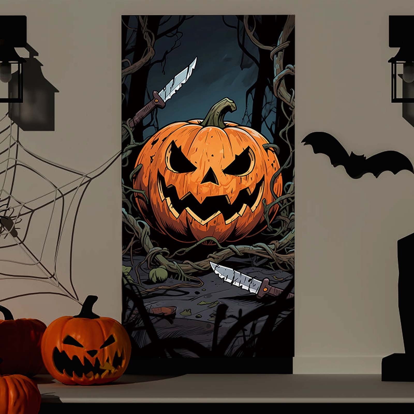Halloween Pumpkin Door Cover Decorations Indoor, Home Decor Skeleton ...