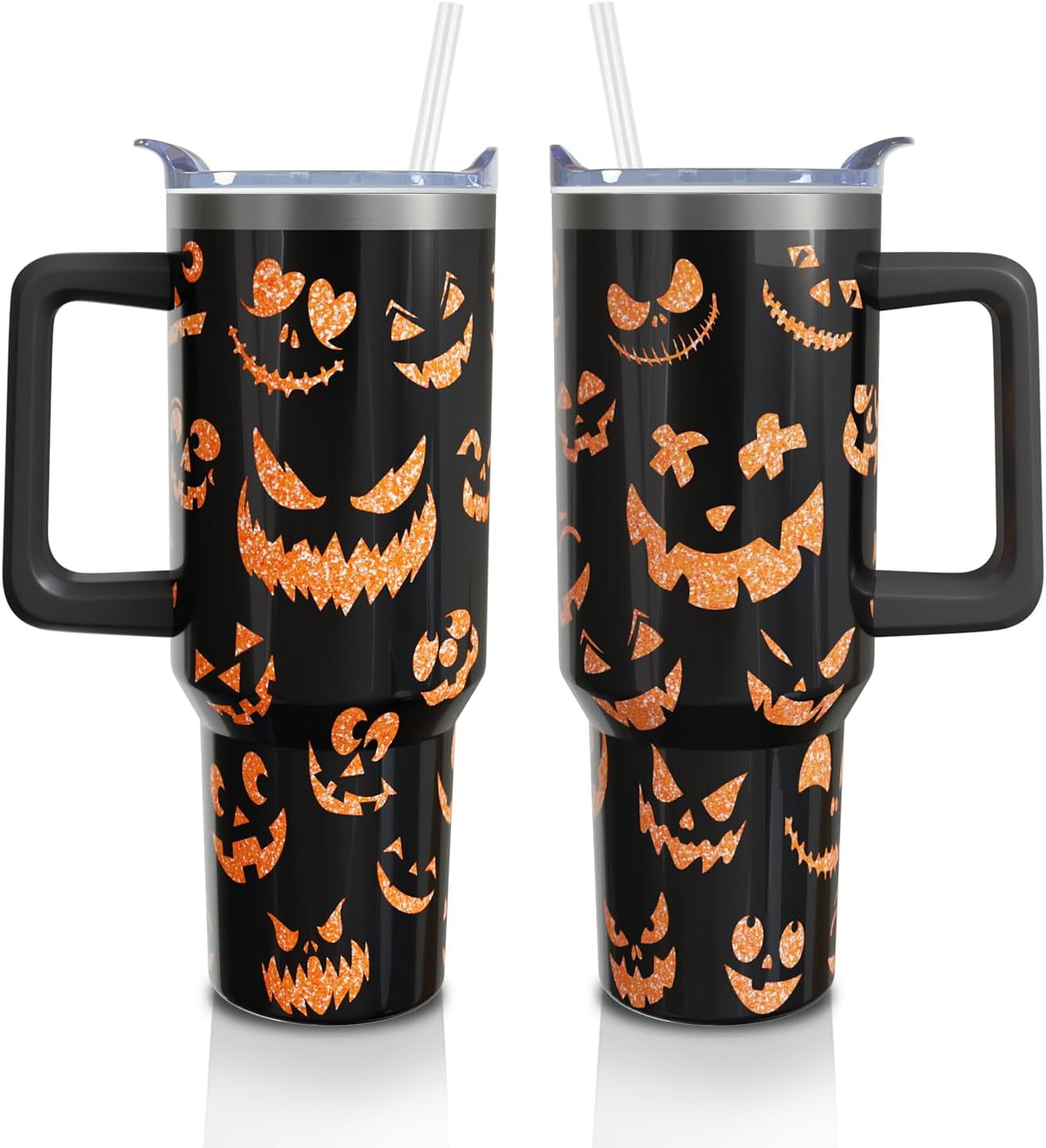 Halloween Pumpkin Face 40 Oz Tumbler With Handle and Straw, Stainless ...