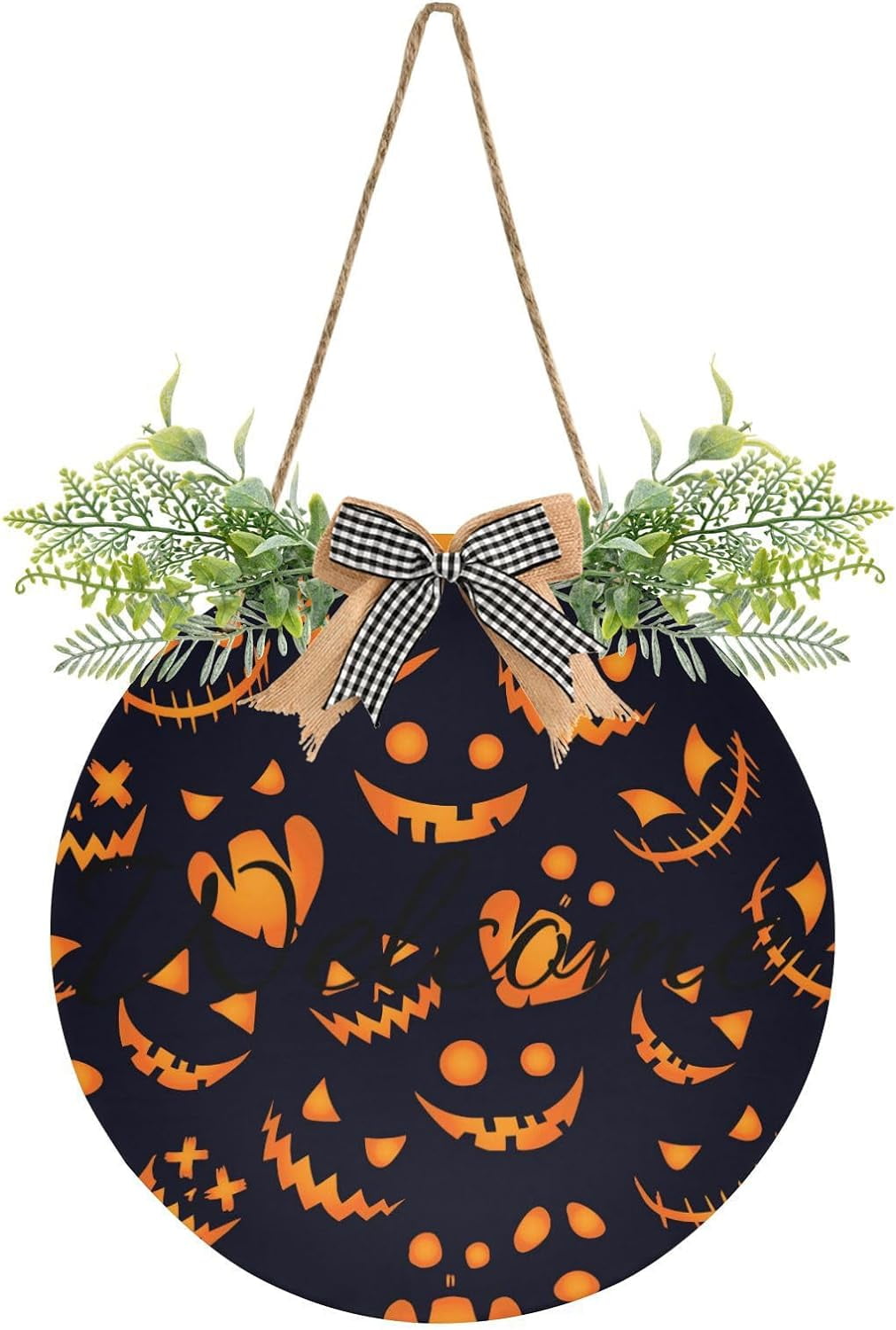 Halloween Pumpkin Face Welcome Sign Front Door Round Wall Door Sign ...