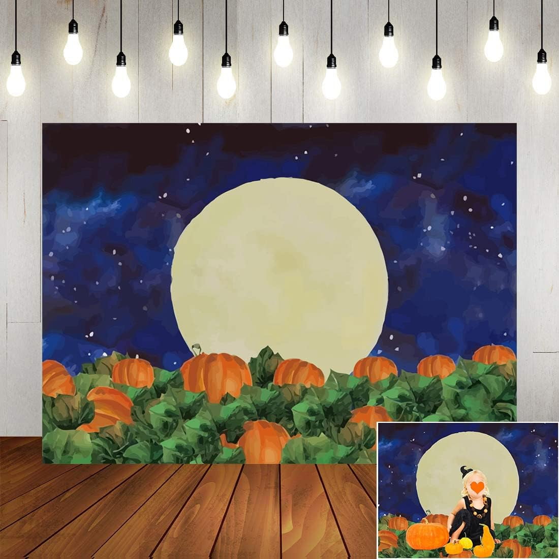 Halloween Pumpkin Field Photography Background Starry Sky Night Moon ...
