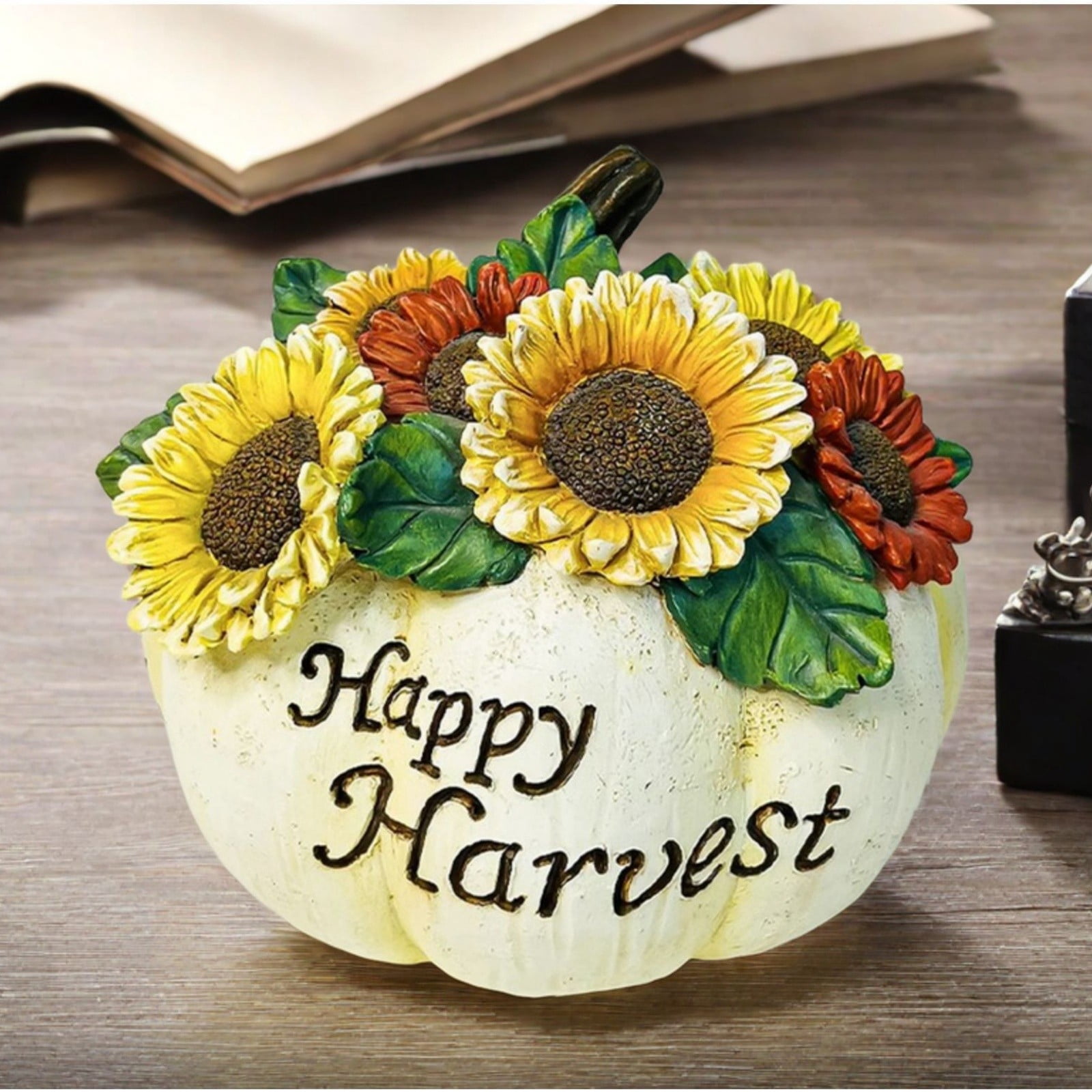 Halloween Pumpkin Figurine with Sunflower | Elegant Resin Desktop ...